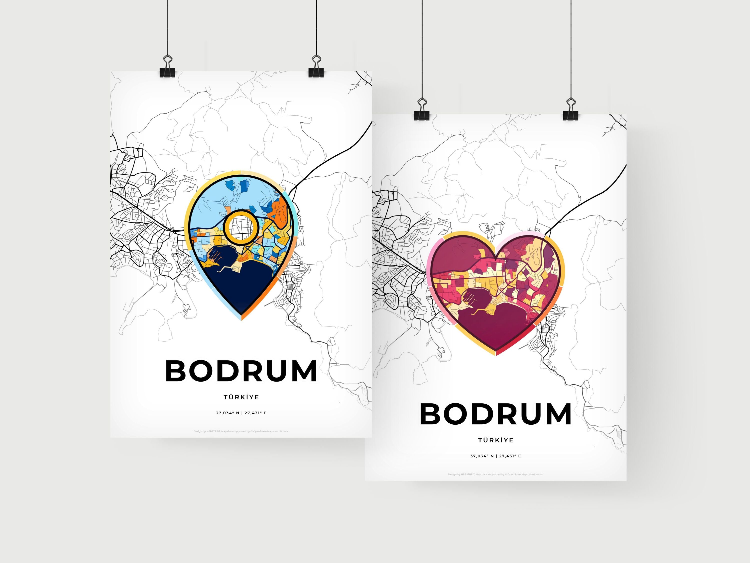 Art Map of Bodrum Turkey, Minimal Art Map With A Colorful Icon – HEBSTREIT