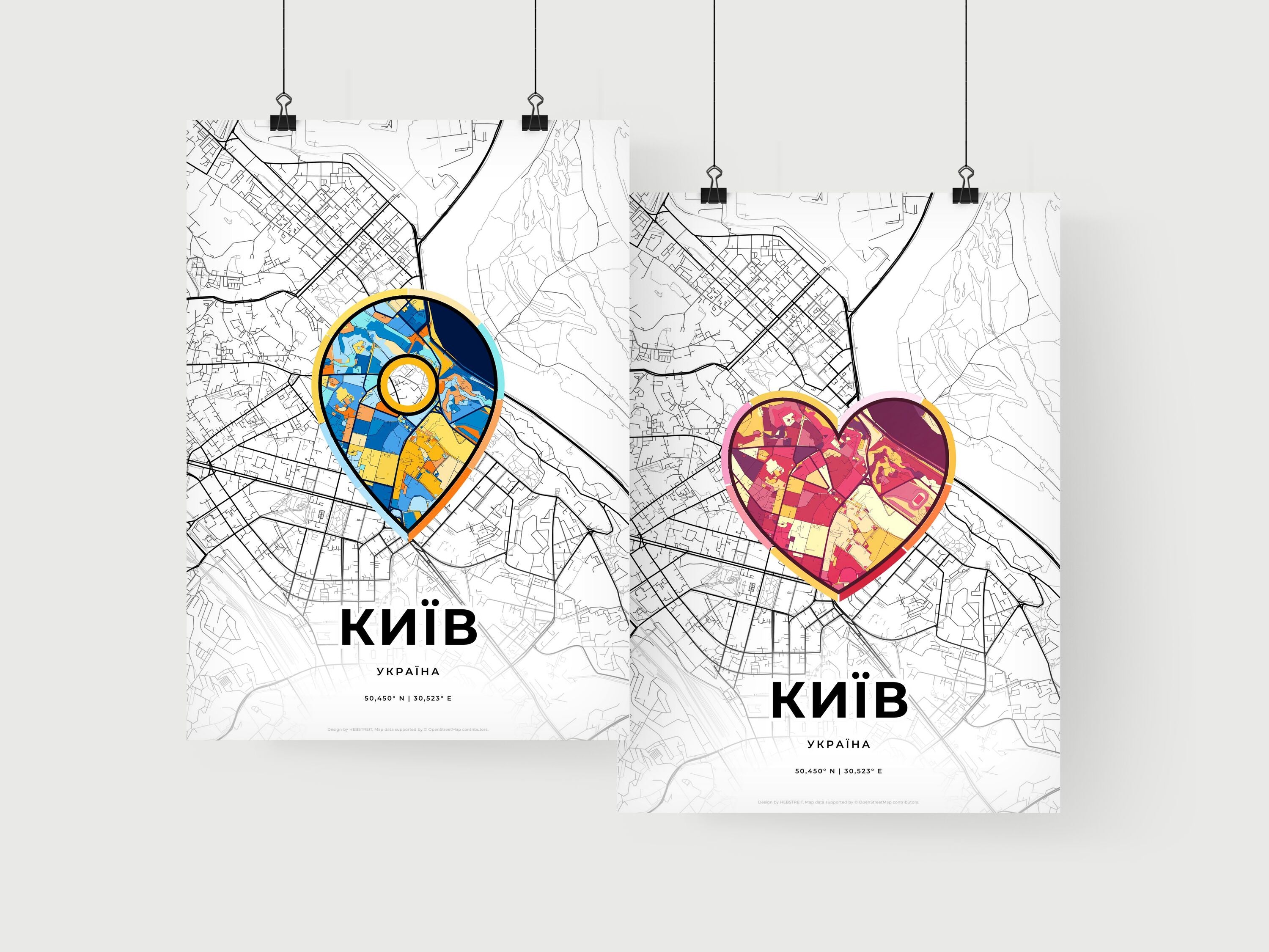 KIEV UKRAINE minimal art map with a colorful icon. Creative city map ...