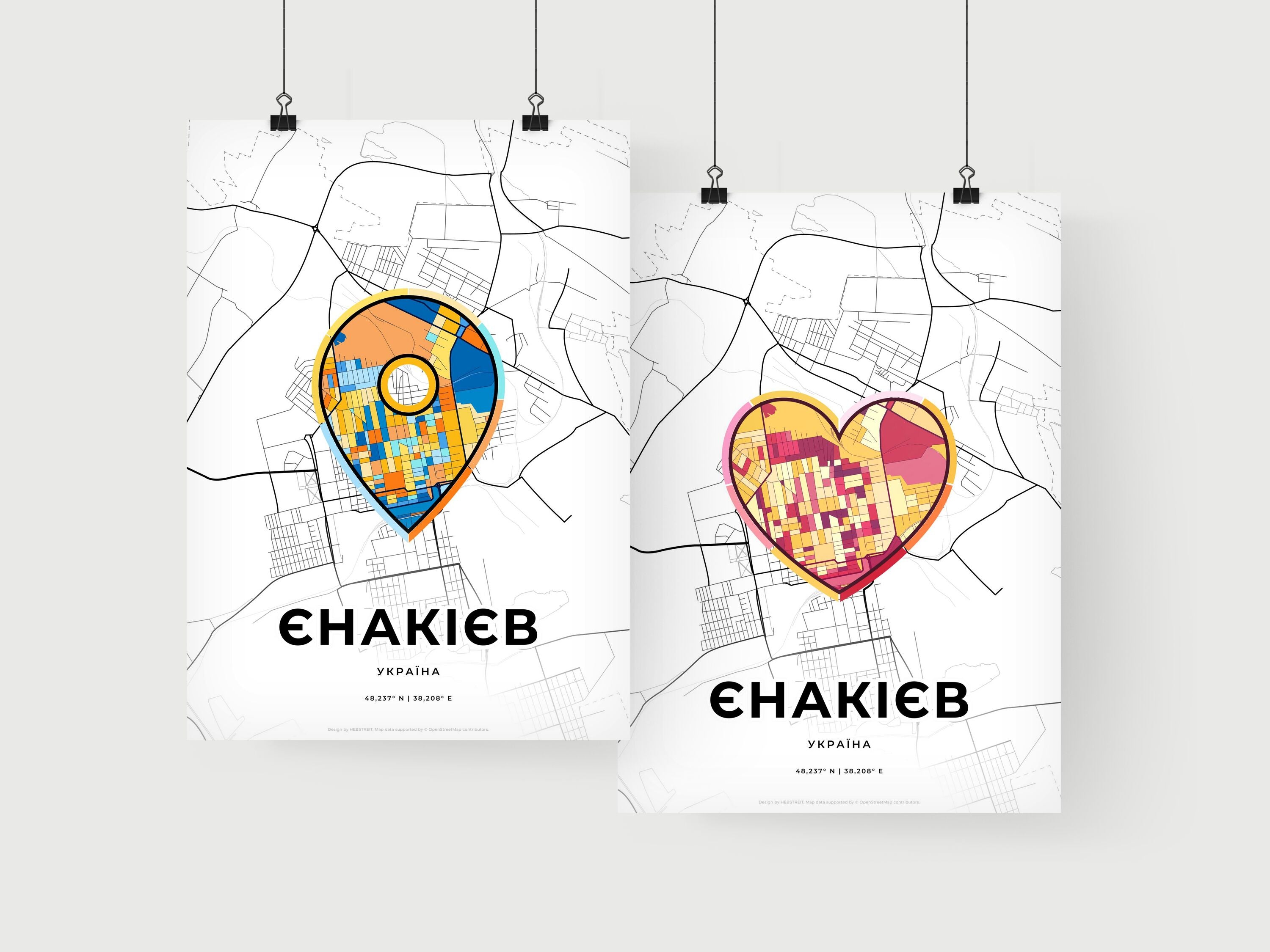 Art Map of Yenakiieve Ukraine, Minimal Art Map With A Colorful Icon ...