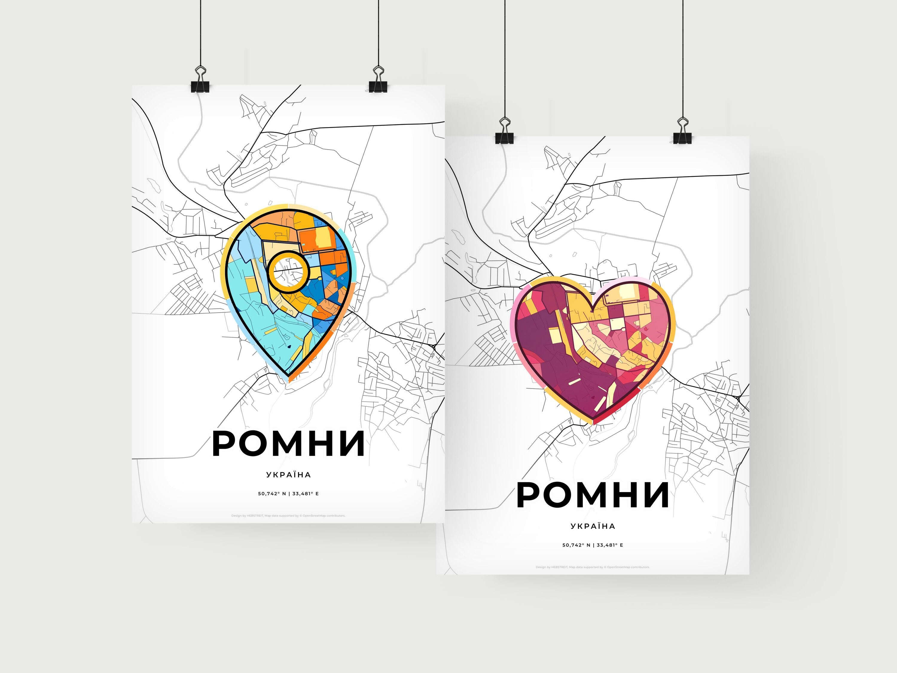 Art Map of Romny Ukraine, Minimal Art Map With A Colorful Icon – HEBSTREIT