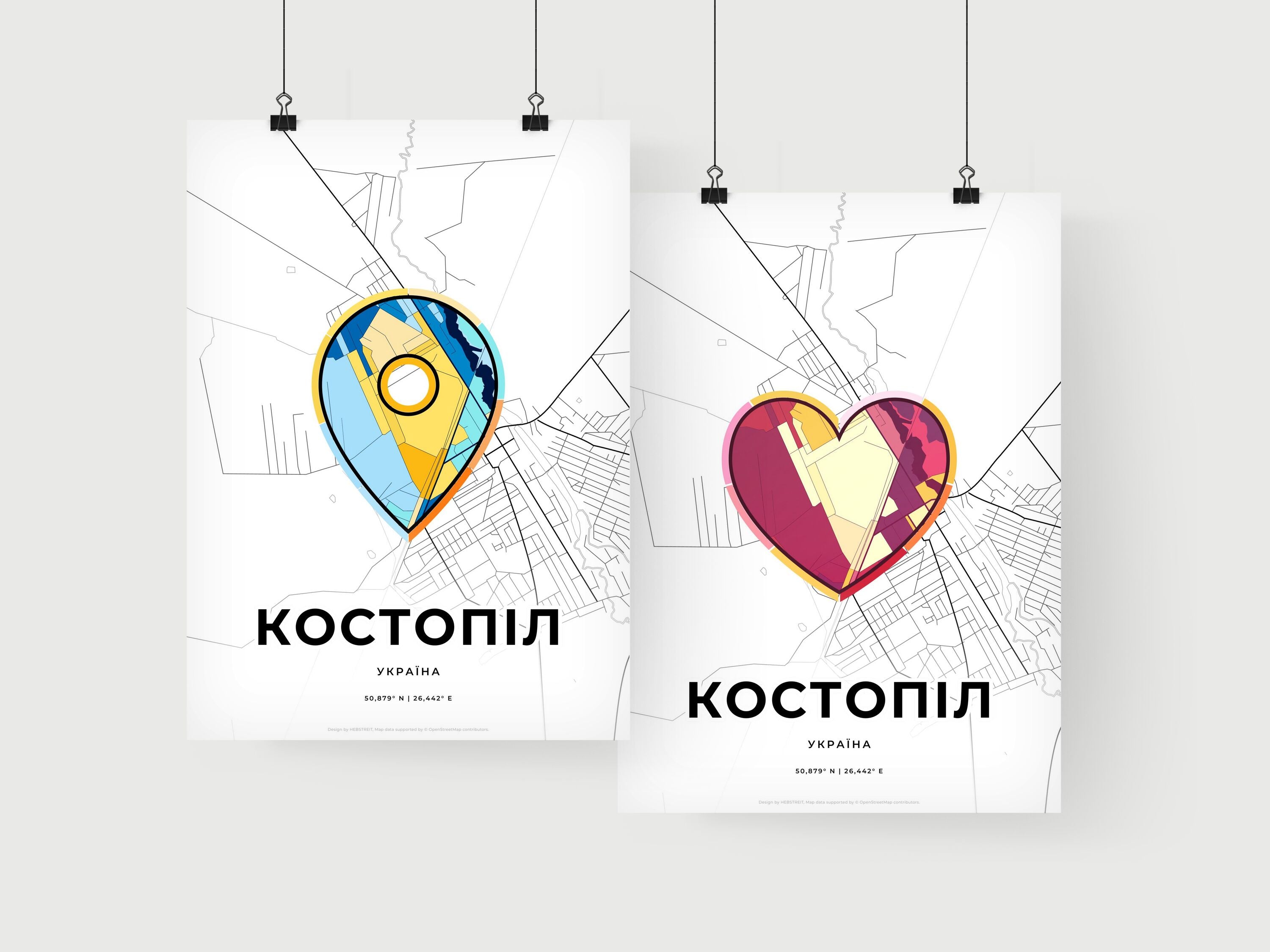Kostopil Ukraine, Minimal Art Map With A Colorful Icon – HEBSTREIT