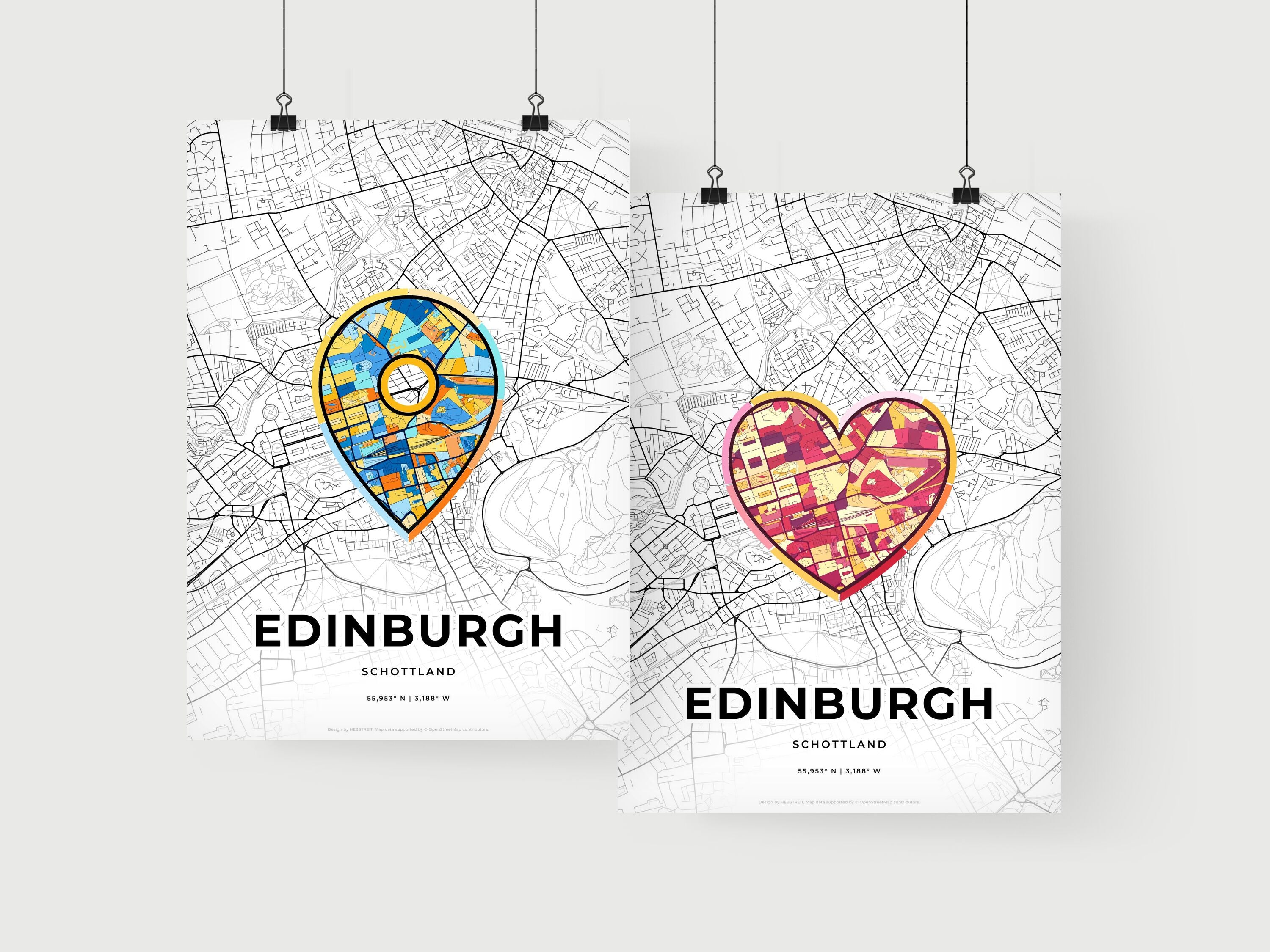 Edinburgh Scotland, Minimal Art Map With A Colorful Icon – HEBSTREIT