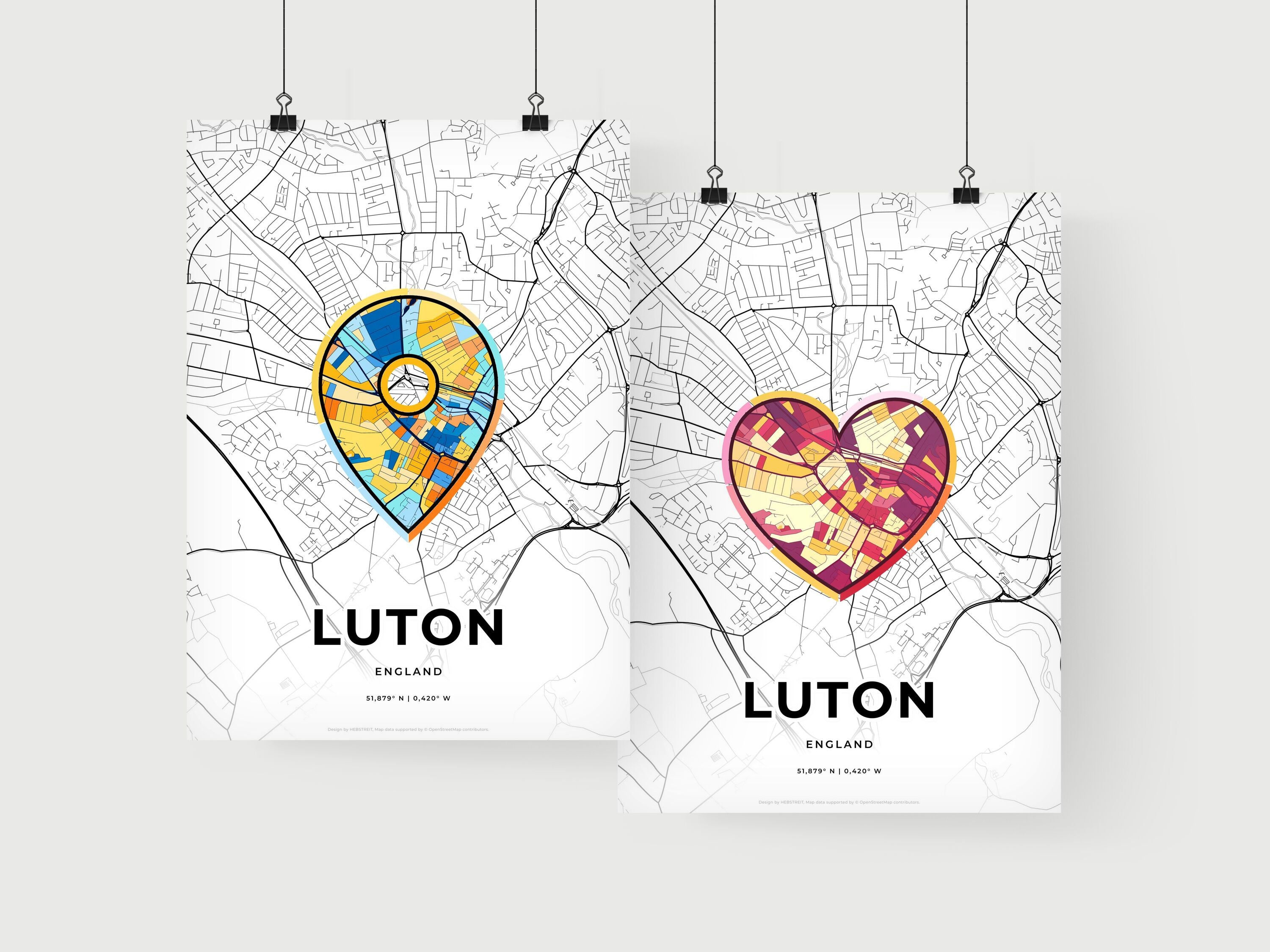 Luton England, Minimal Art Map With A Colorful Icon – HEBSTREIT