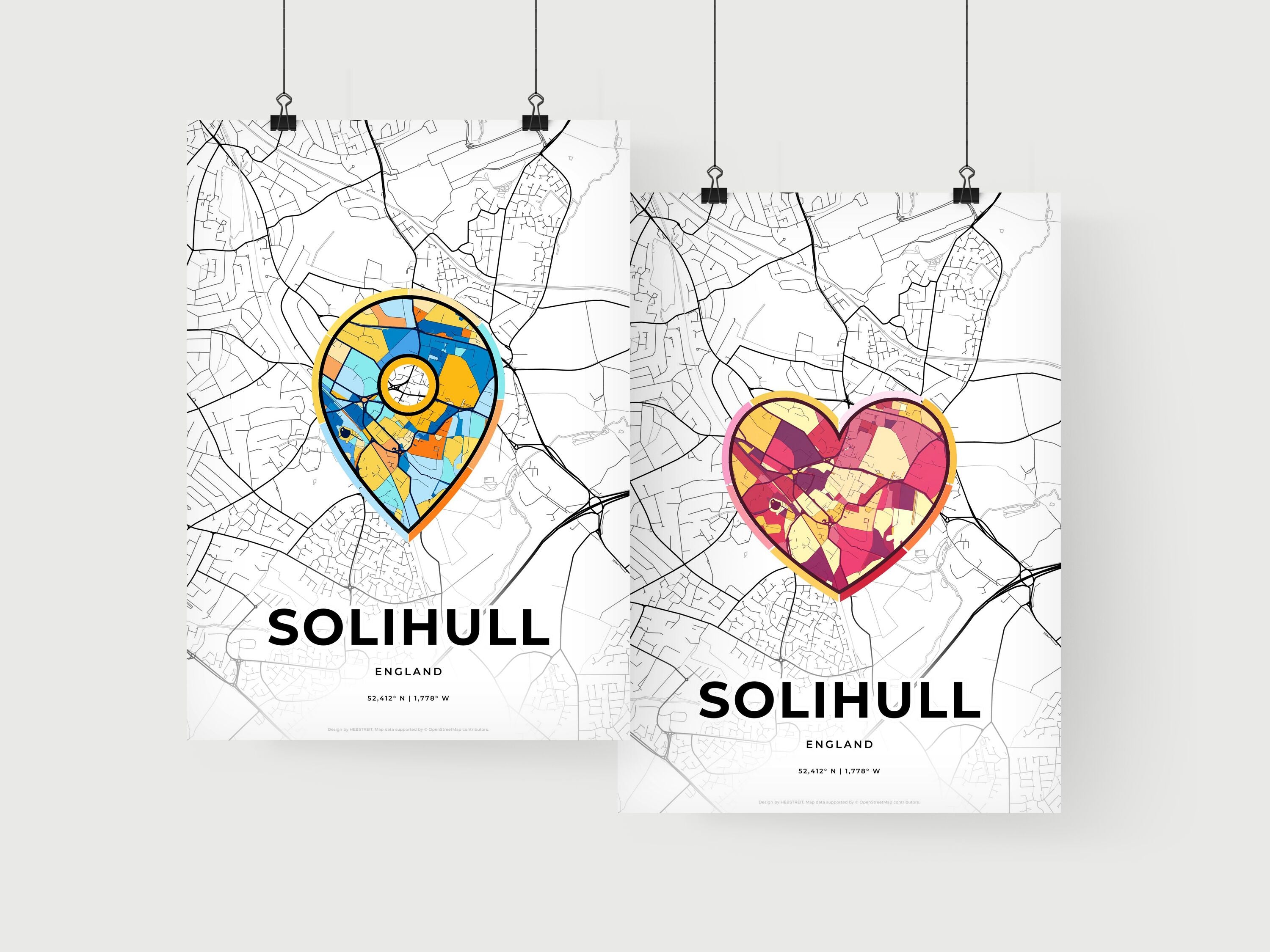 Solihull England, Minimal Art Map With A Colorful Icon – HEBSTREIT