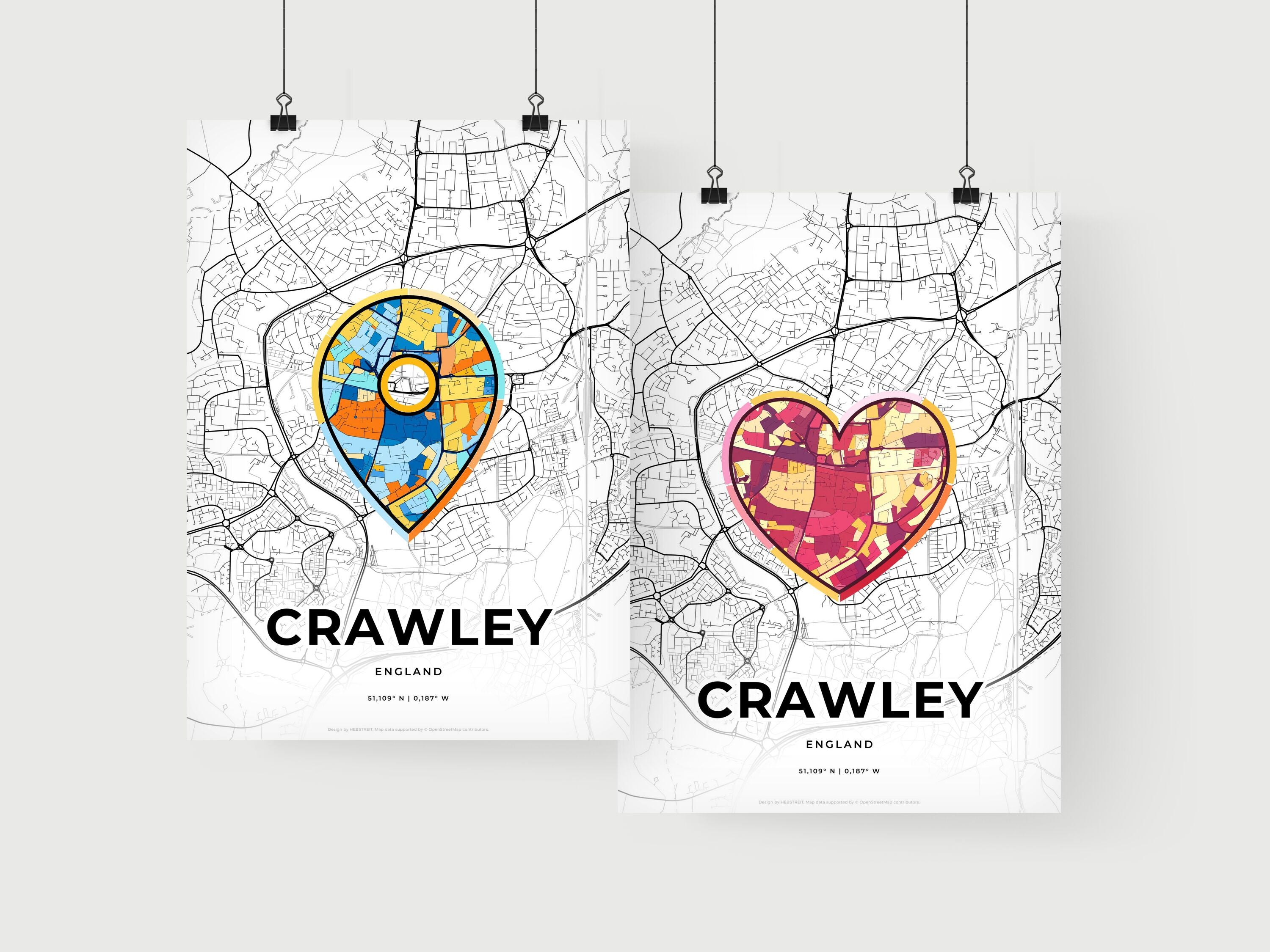 CRAWLEY ENGLAND minimal art map with a colorful icon. Creative city map ...