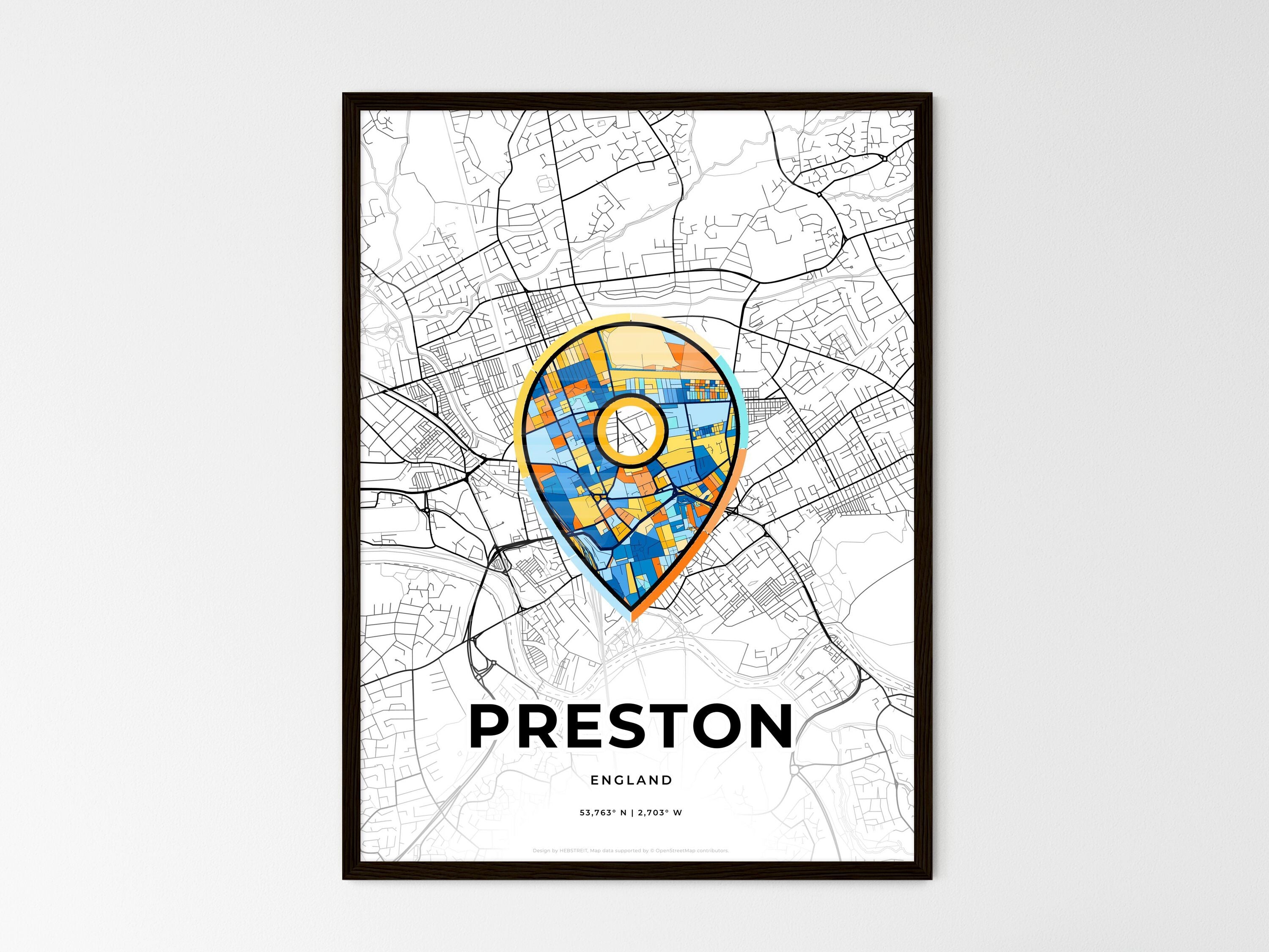 PRESTON ENGLAND minimal art map with a colorful icon. Creative city map ...