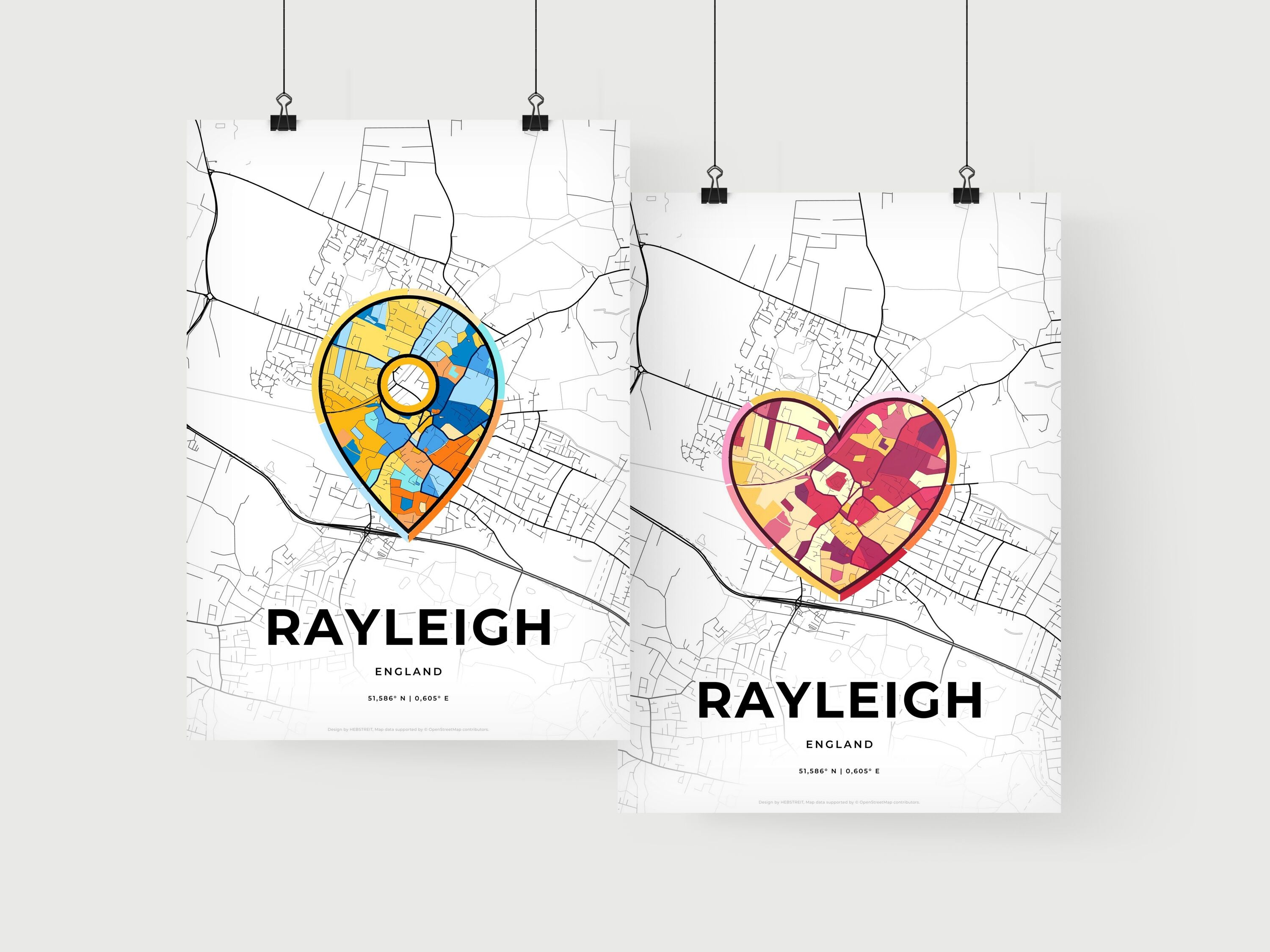 RAYLEIGH ENGLAND minimal art map with a colorful icon. Creative city ...
