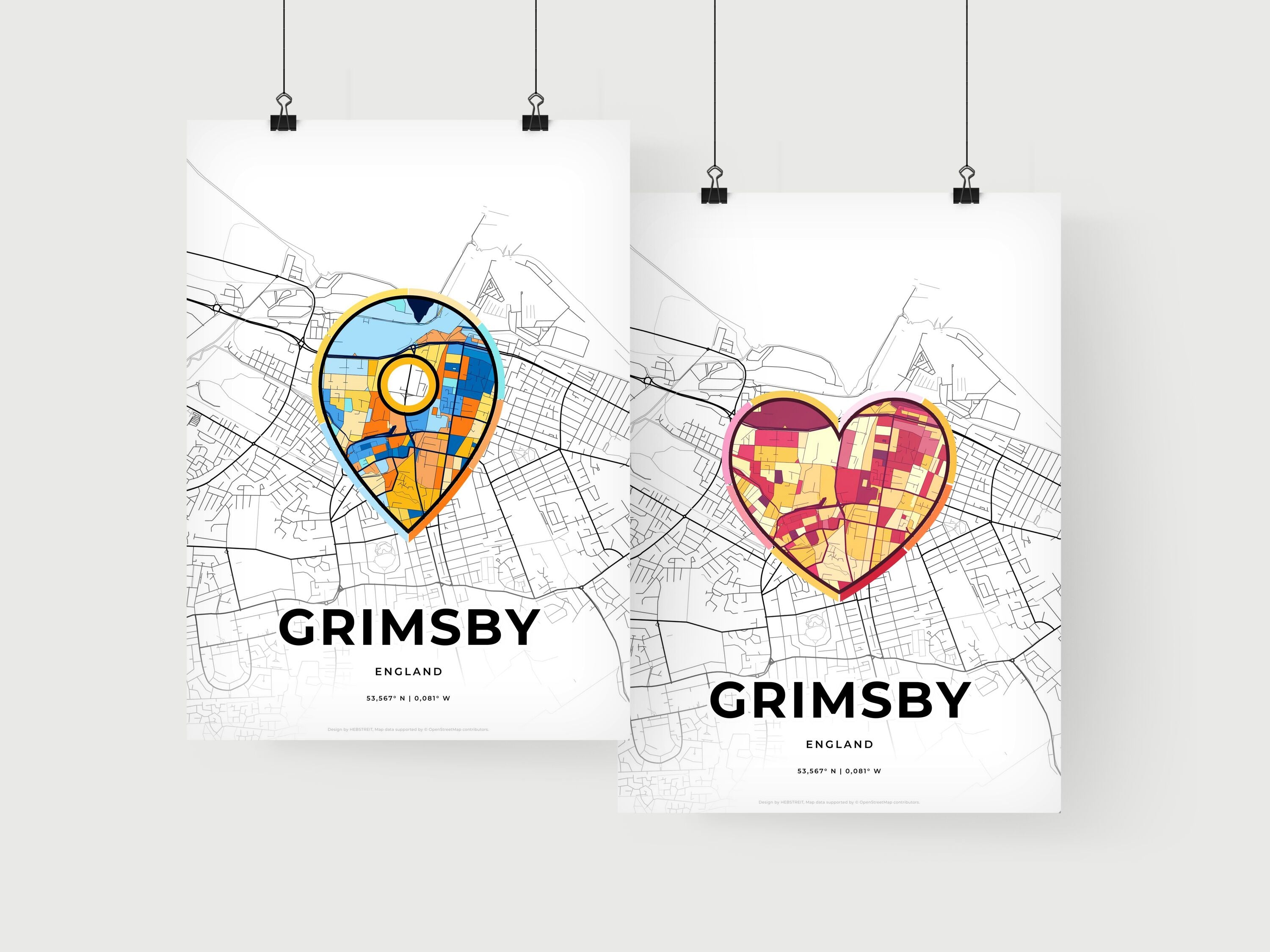 Grimsby England, Minimal Art Map With A Colorful Icon – HEBSTREIT