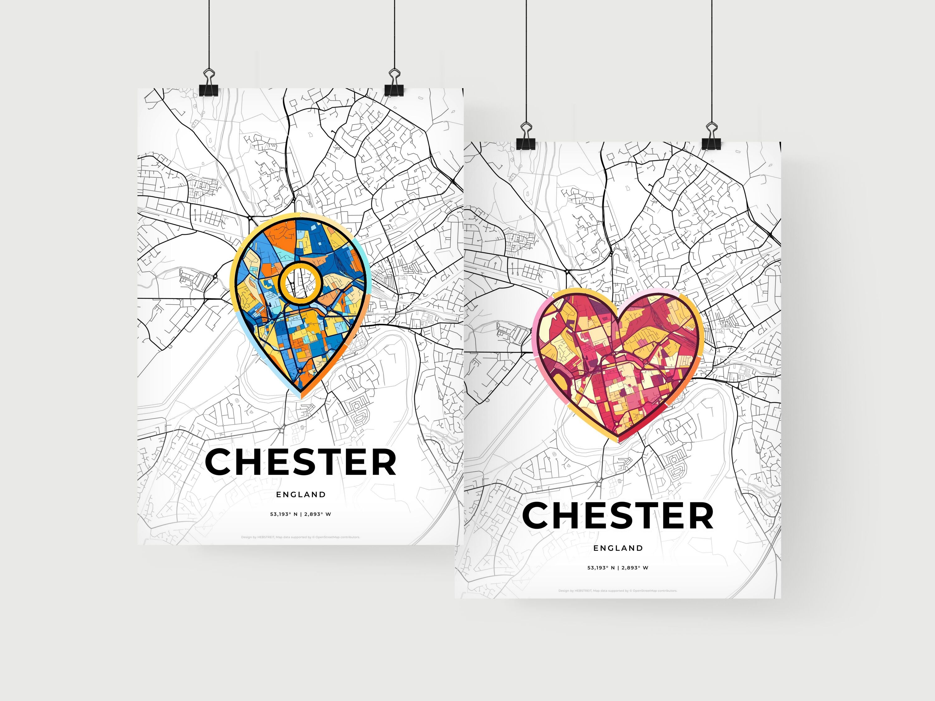 Chester England, Minimal Art Map With A Colorful Icon – HEBSTREIT