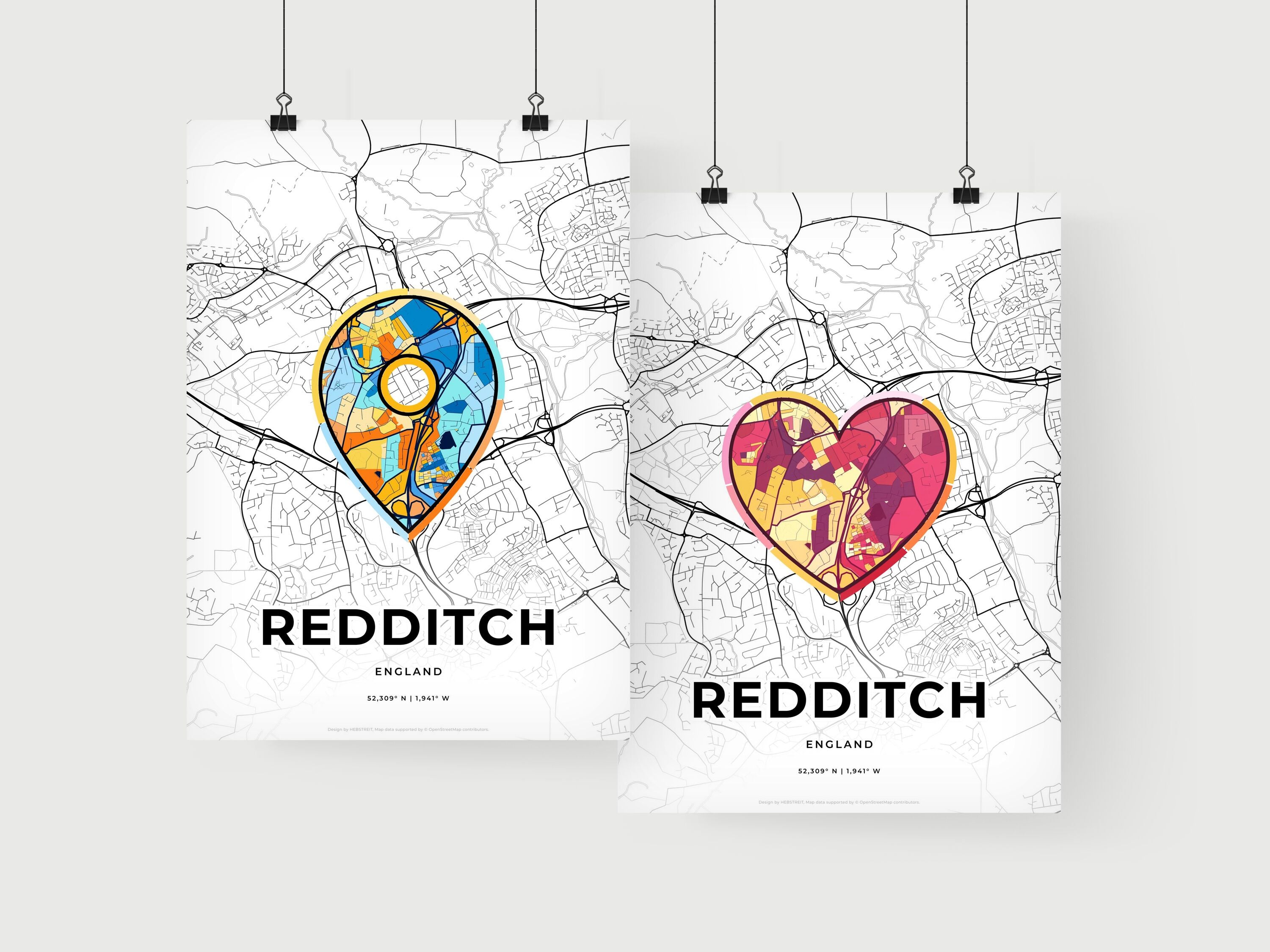 REDDITCH ENGLAND minimal art map with a colorful icon. Creative city ...
