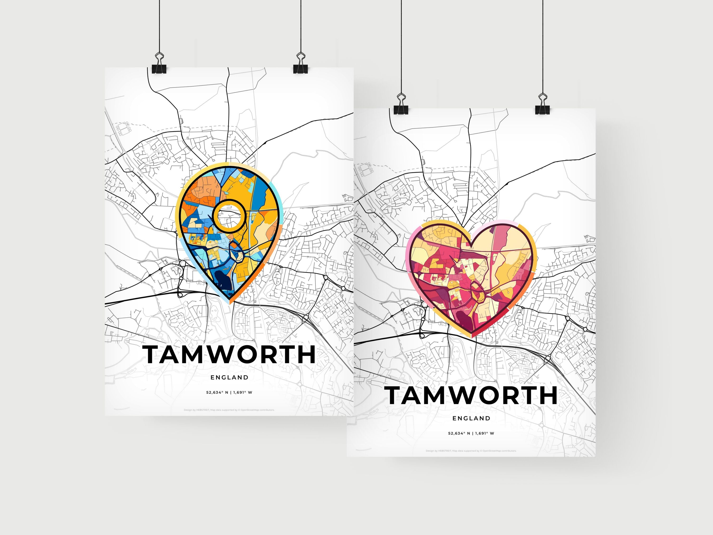 TAMWORTH ENGLAND minimal art map with a colorful icon. Creative city ...