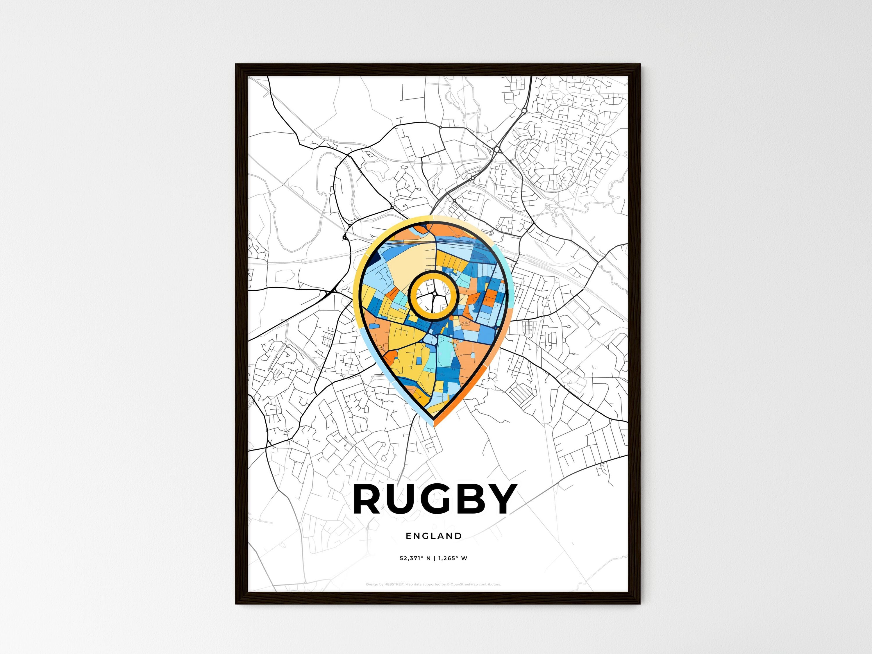 RUGBY ENGLAND minimal art map with a colorful icon. Creative city map ...
