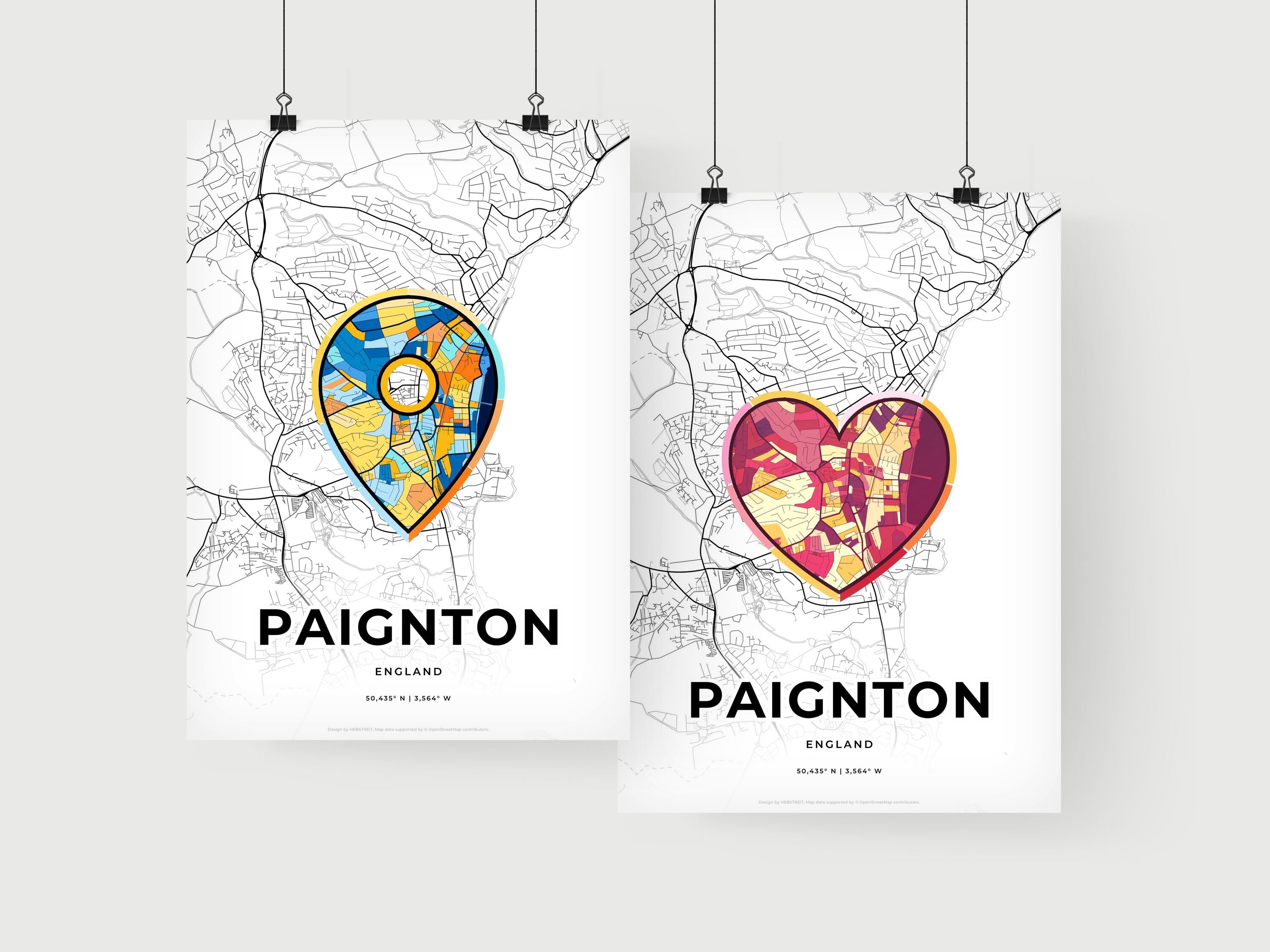 PAIGNTON ENGLAND minimal art map with a colorful icon. Creative city ...