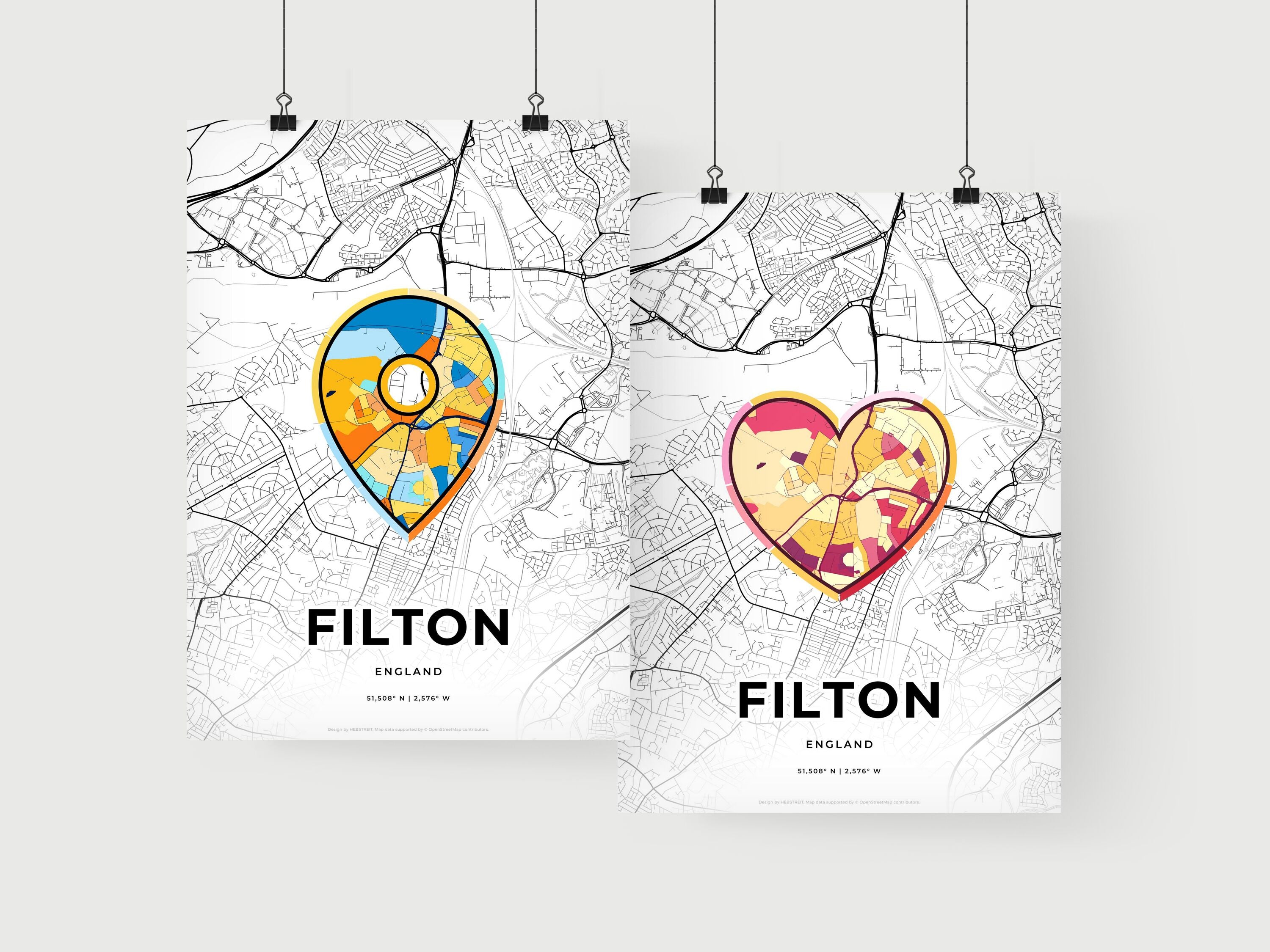 Filton England, Minimal Art Map With A Colorful Icon – HEBSTREIT