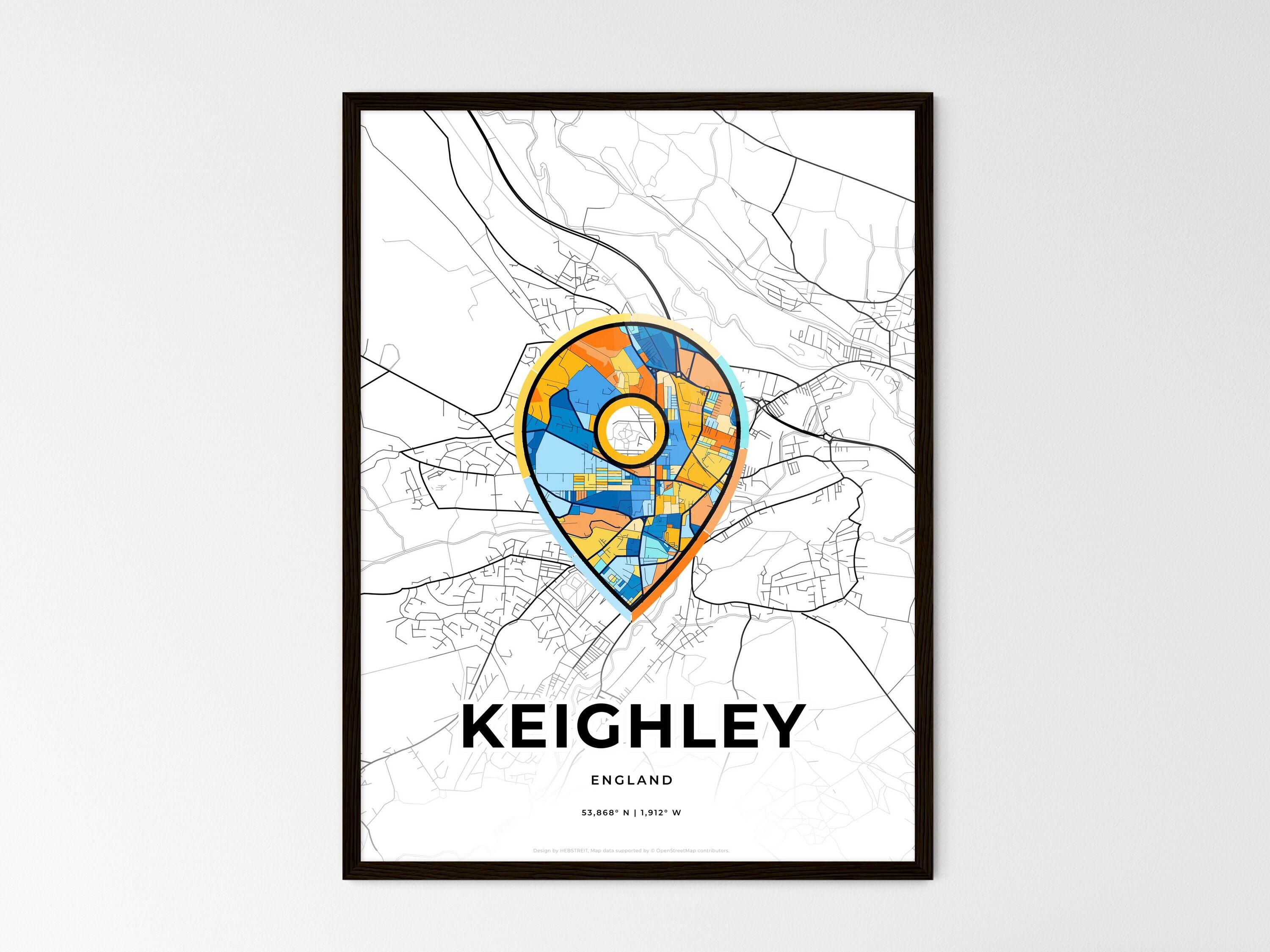 KEIGHLEY ENGLAND minimal art map with a colorful icon. Creative city ...