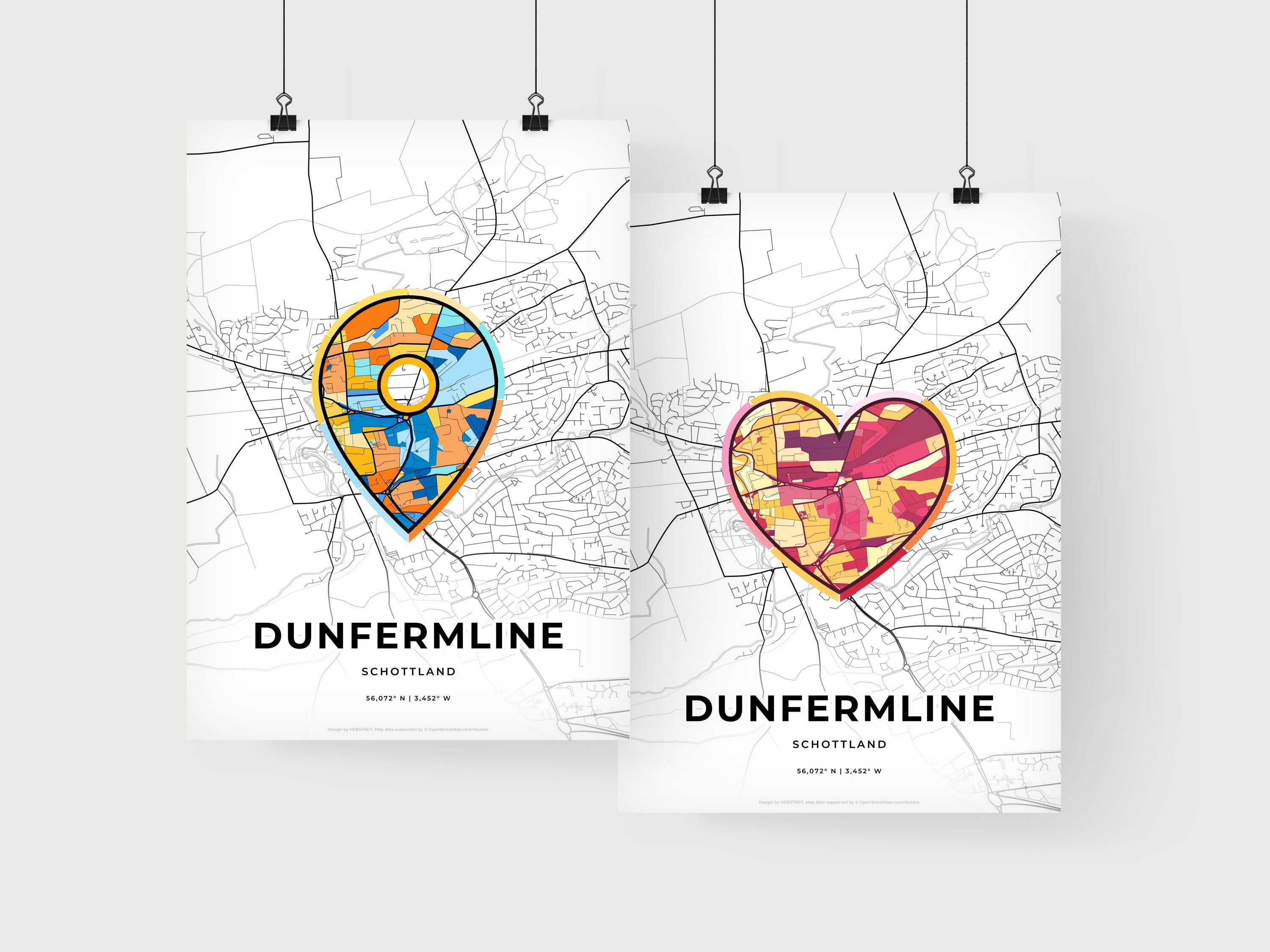 Art Map of Dunfermline Scotland, Minimal Art Map With A Colorful Icon ...
