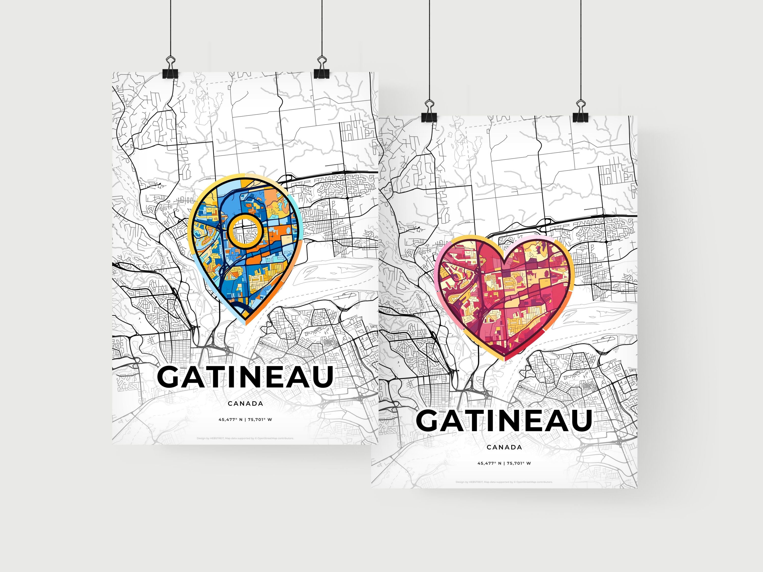 GATINEAU CANADA minimal art map with a colorful icon. Creative city map ...