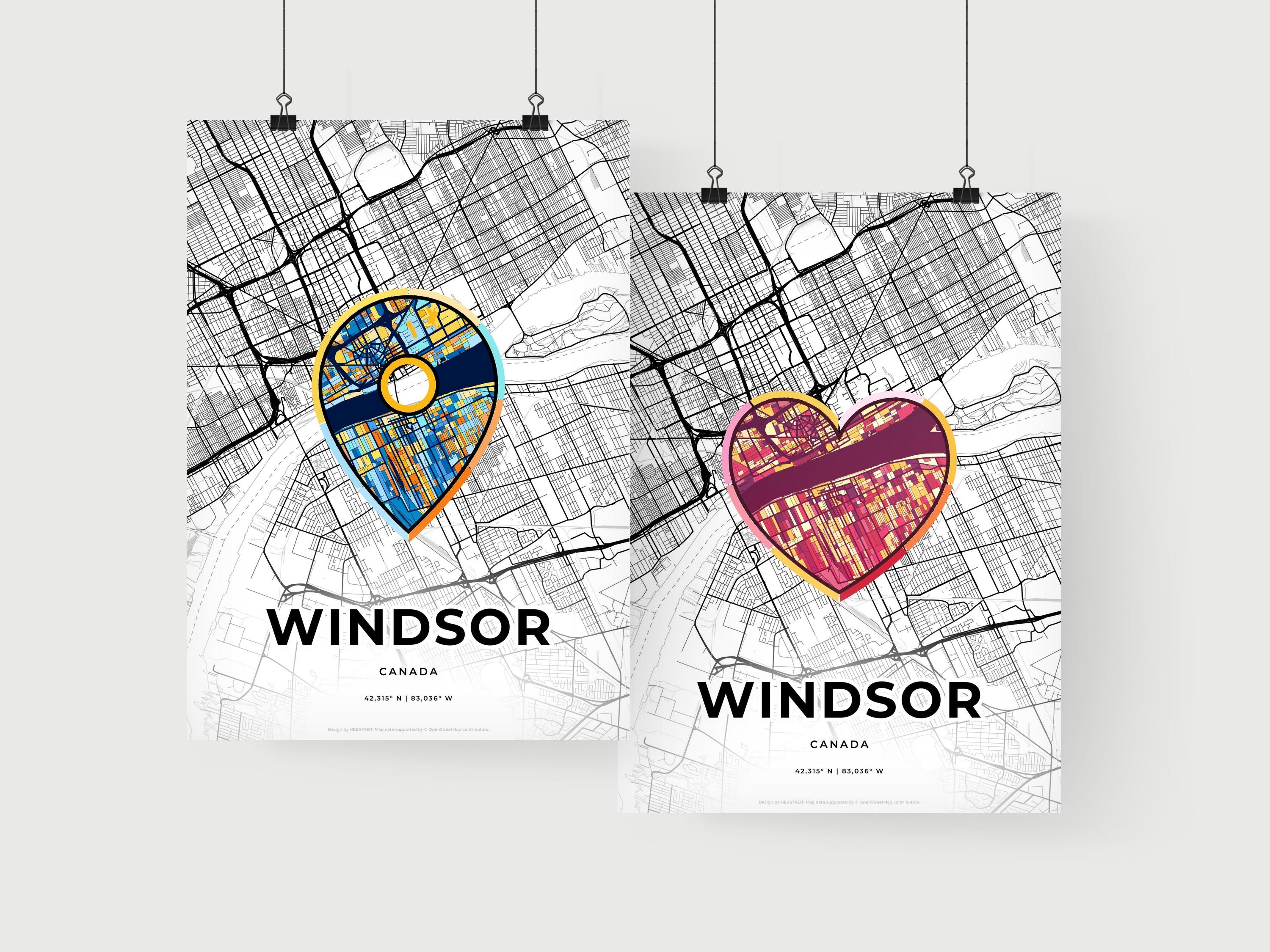 Windsor Canada, Minimal Art Map With A Colorful Icon – HEBSTREIT