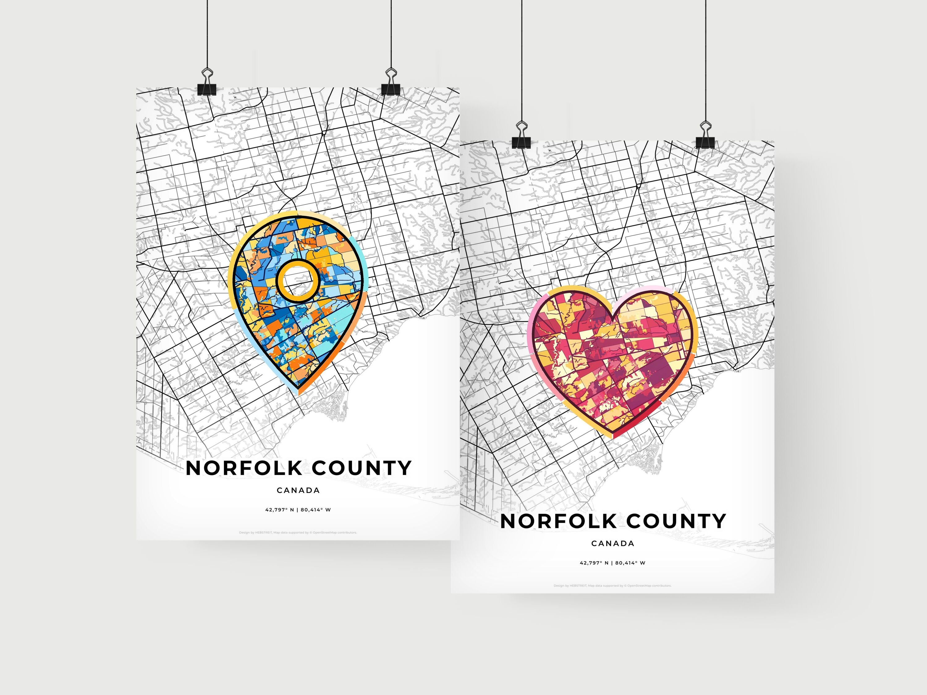Norfolk County Canada, Minimal Art Map With A Colorful Icon – HEBSTREIT