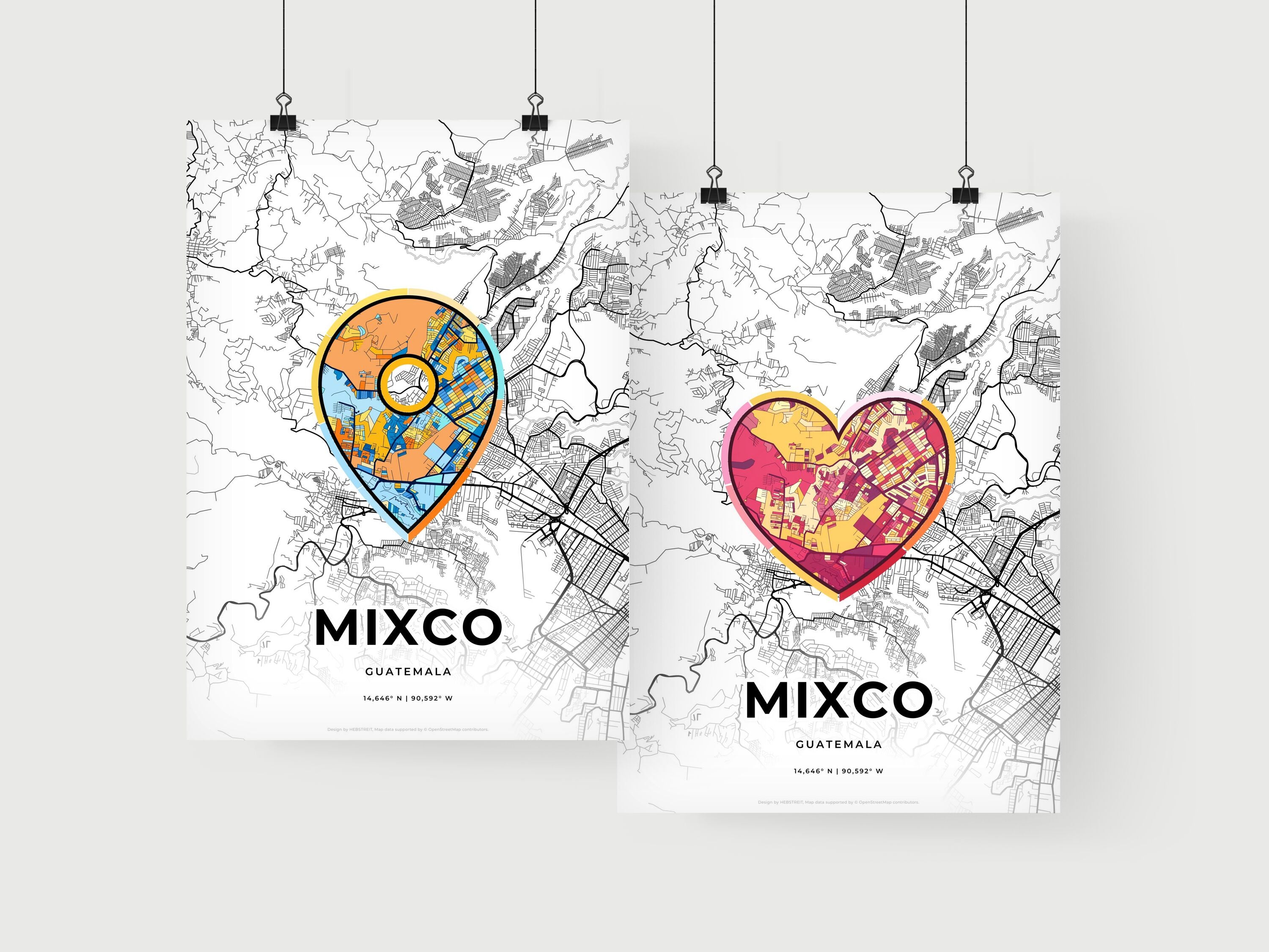 Mixco Guatemala, Minimal Art Map With A Colorful Icon – HEBSTREIT