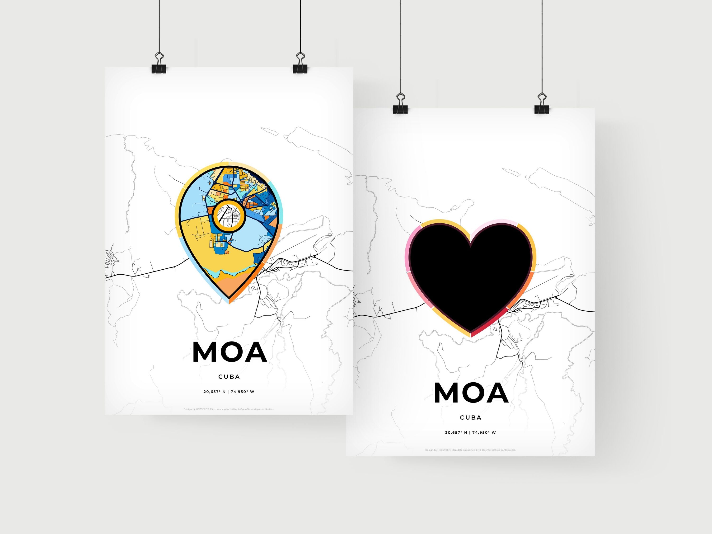 Moa Cuba, Minimal Art Map With A Colorful Icon – HEBSTREIT