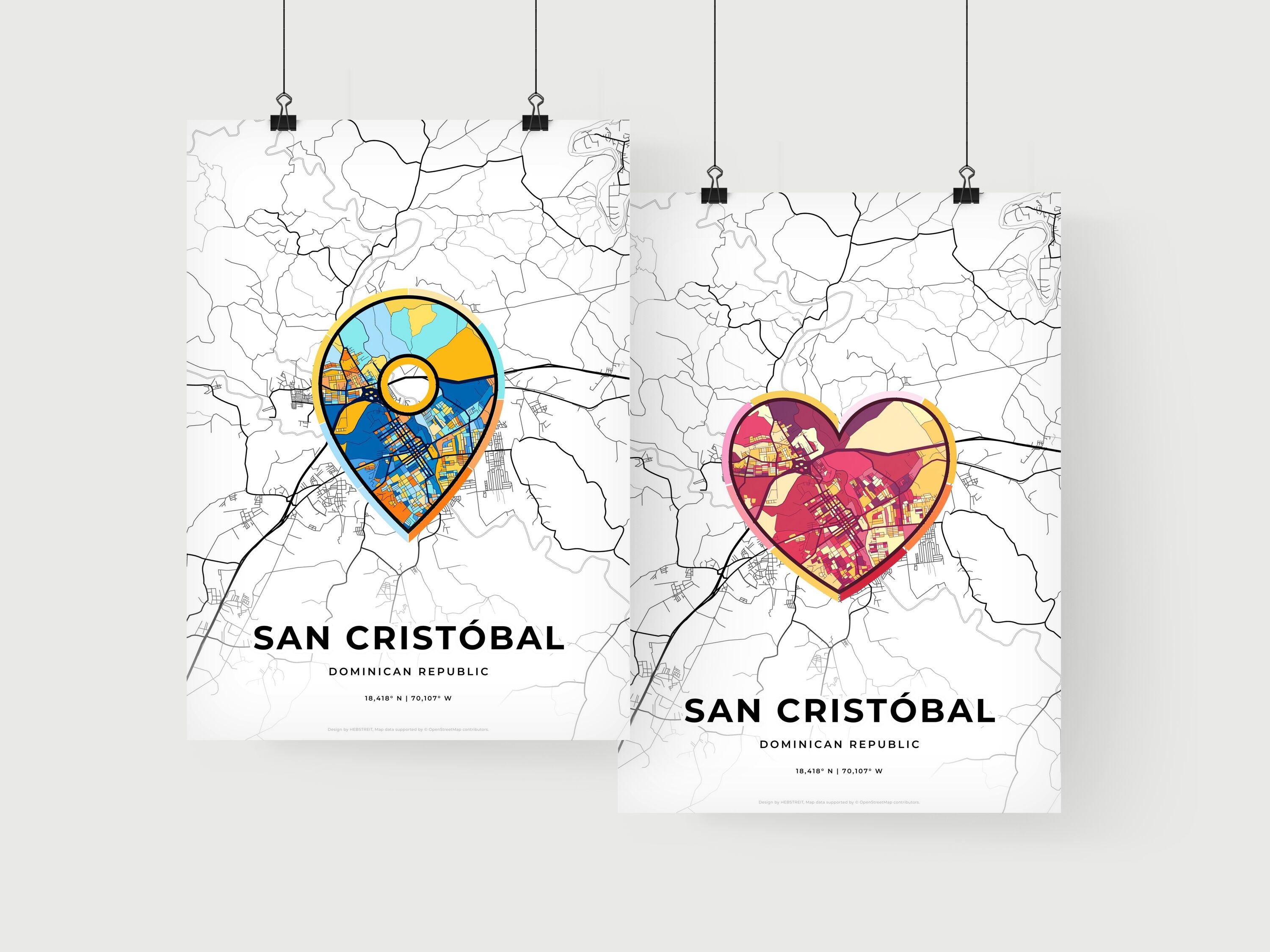 SAN CRISTÓBAL DOMINICAN REPUBLIC minimal art map with a colorful icon ...