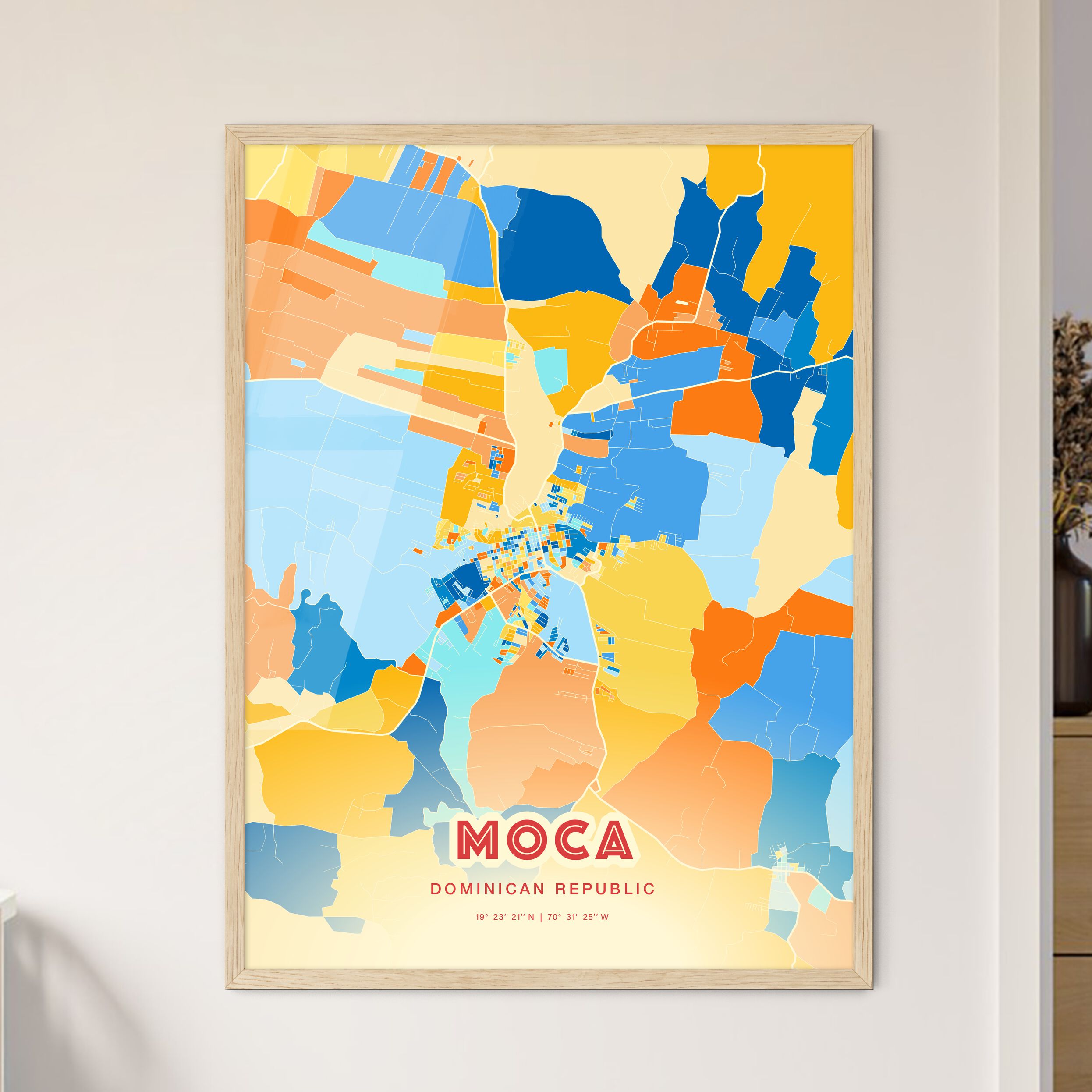 Colorful Moca Dominican Republic Fine Art Map Poster | Customizable ...