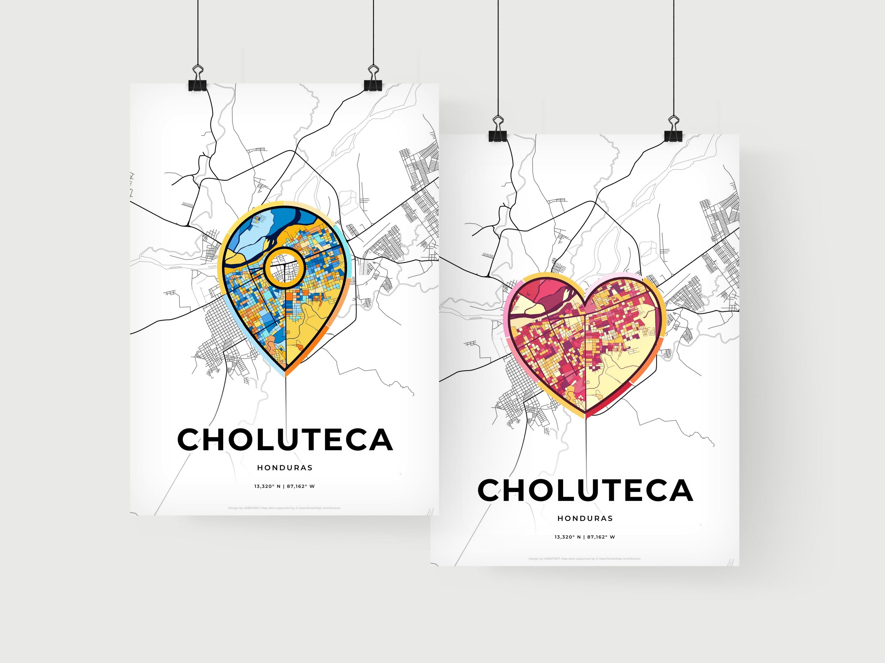 Choluteca Honduras, Minimal Art Map With A Colorful Icon – HEBSTREIT