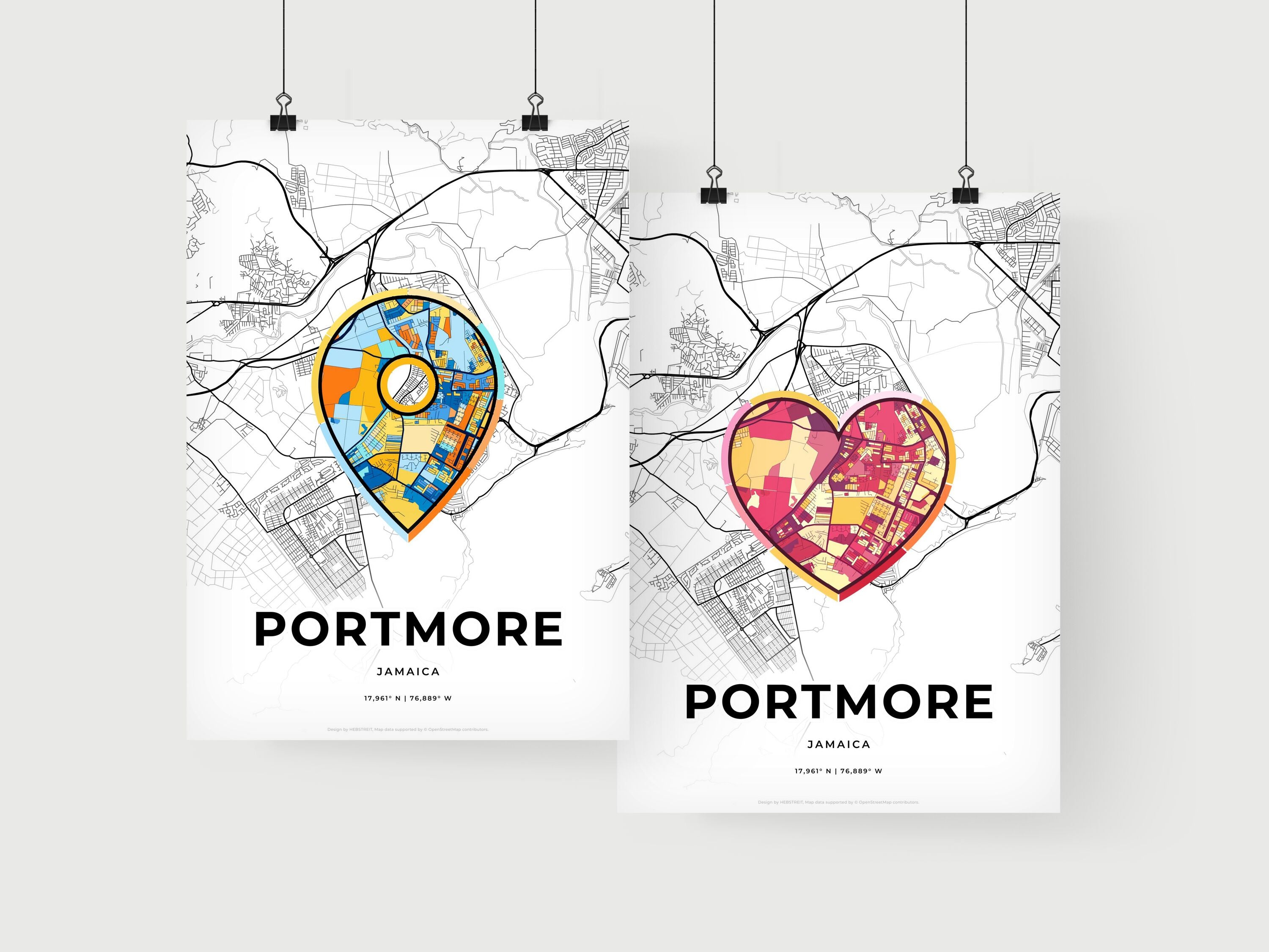 Art Map of Portmore Jamaica, Minimal Art Map With A Colorful Icon ...