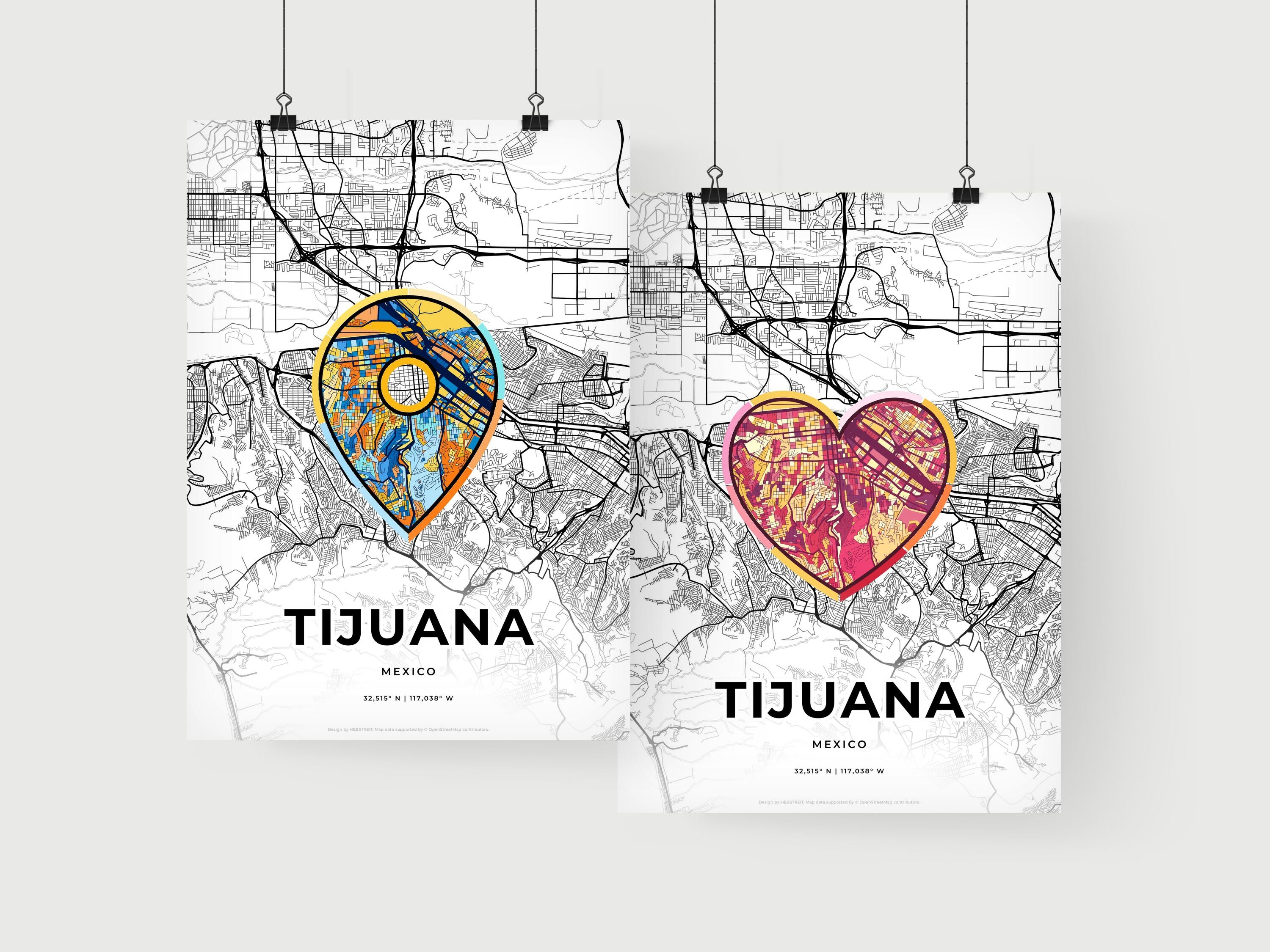 TIJUANA MEXICO minimal art map with a colorful icon. Creative city map ...