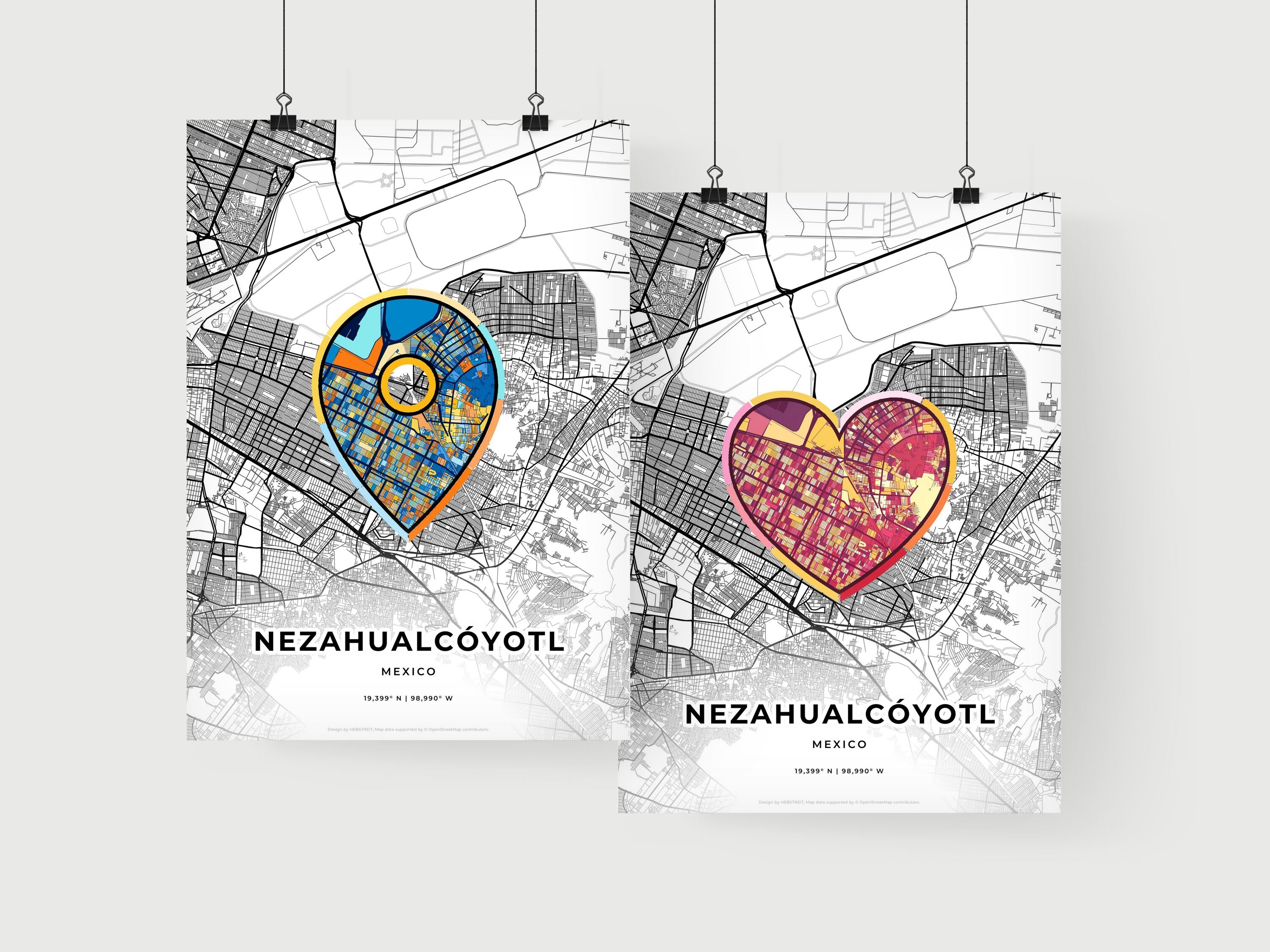 NEZAHUALCÓYOTL MEXICO minimal art map with a colorful icon. Creative ...