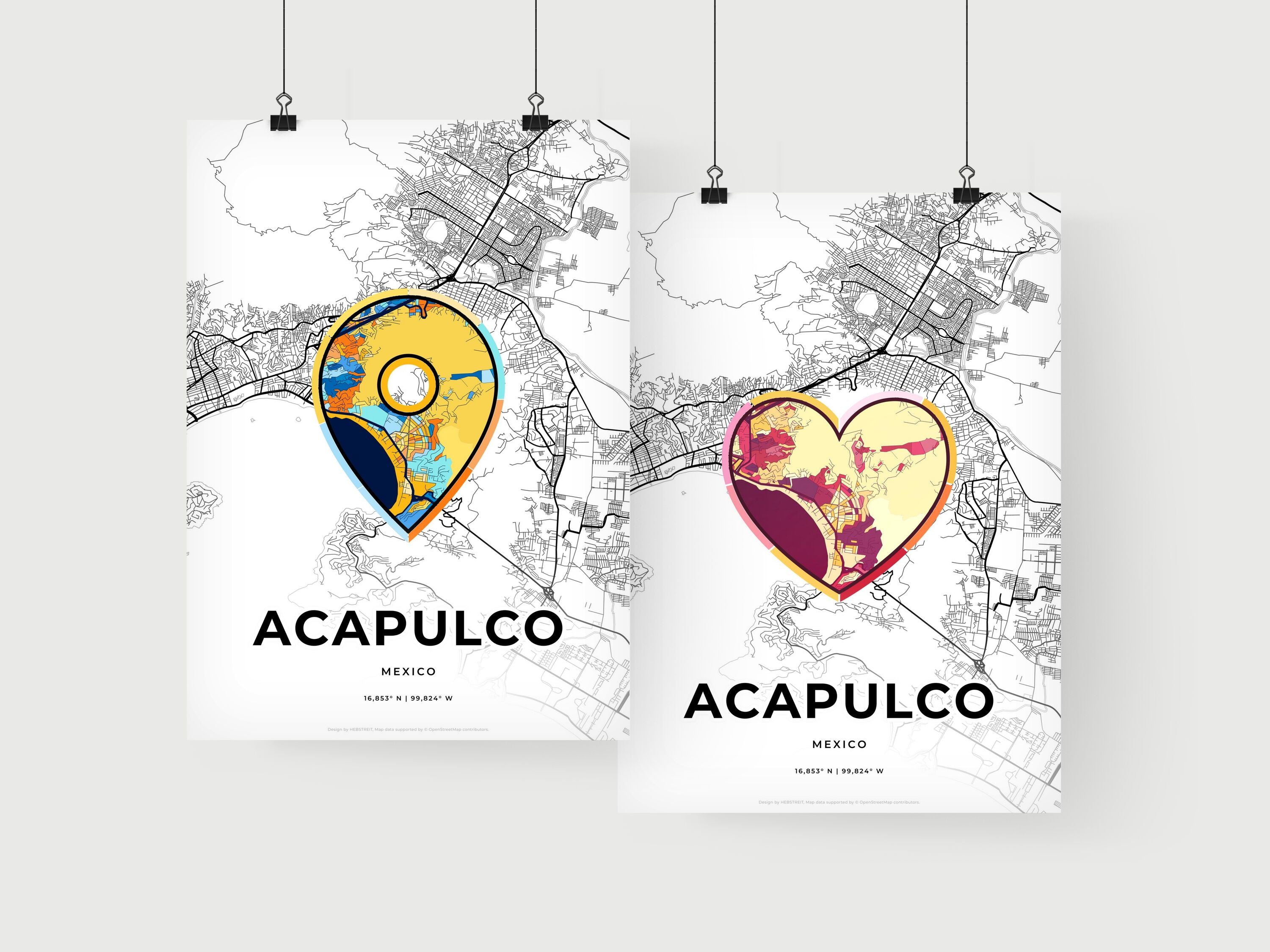 ACAPULCO MEXICO minimal art map with a colorful icon. Creative city map ...