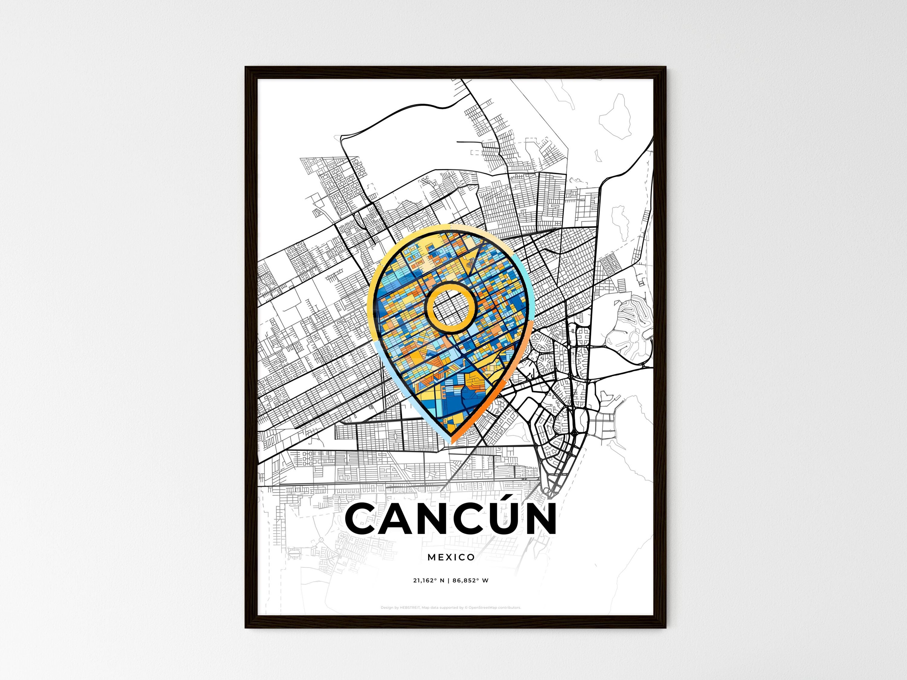 CANCÚN MEXICO minimal art map with a colorful icon. Creative city map ...