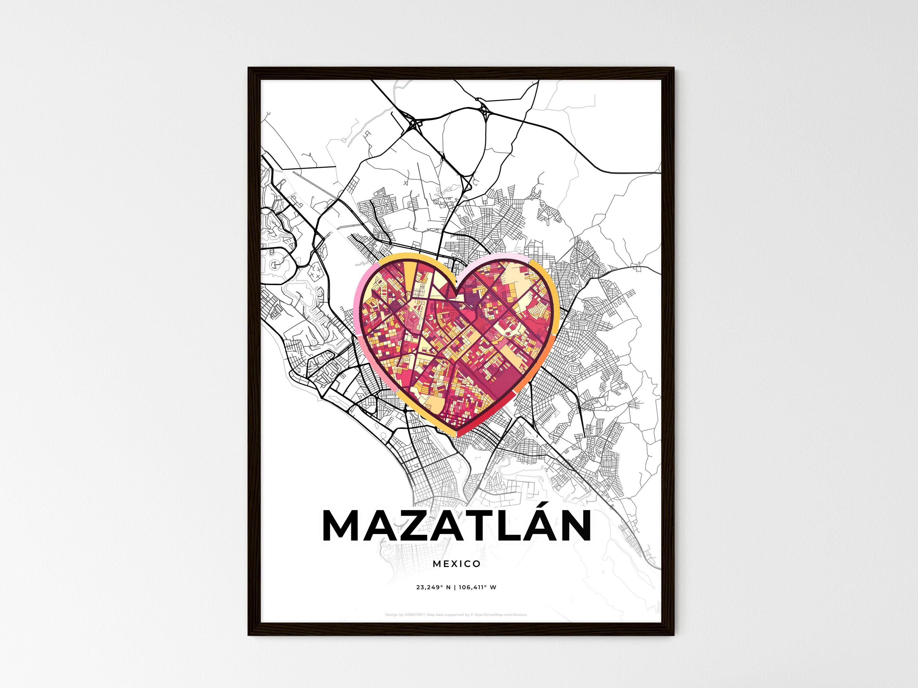 MAZATLÁN MEXICO minimal art map with a colorful icon. Creative city map ...