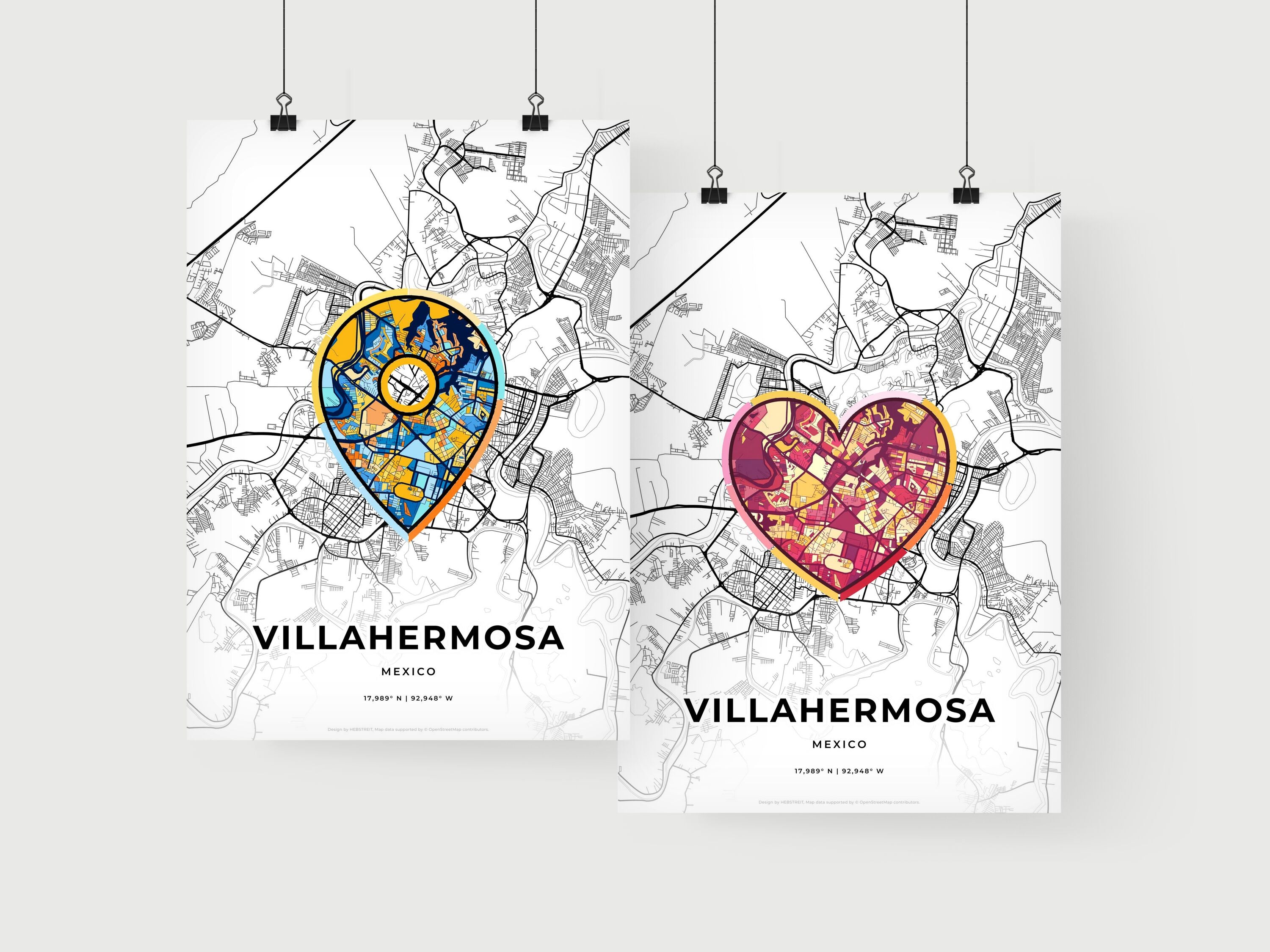 VILLAHERMOSA MEXICO minimal art map with a colorful icon. Creative city ...