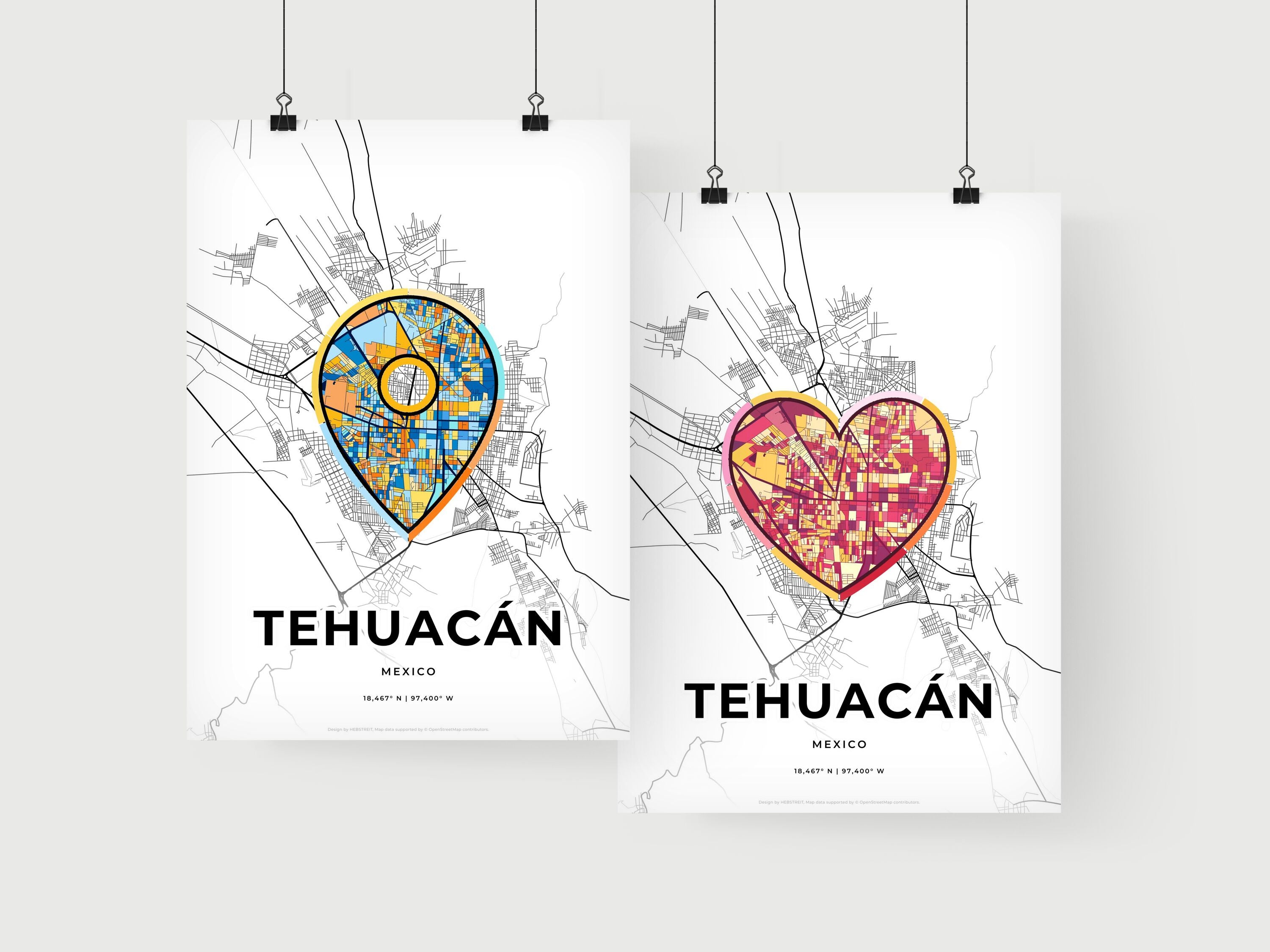 Tehuacán Mexico, Minimal Art Map With A Colorful Icon – HEBSTREIT