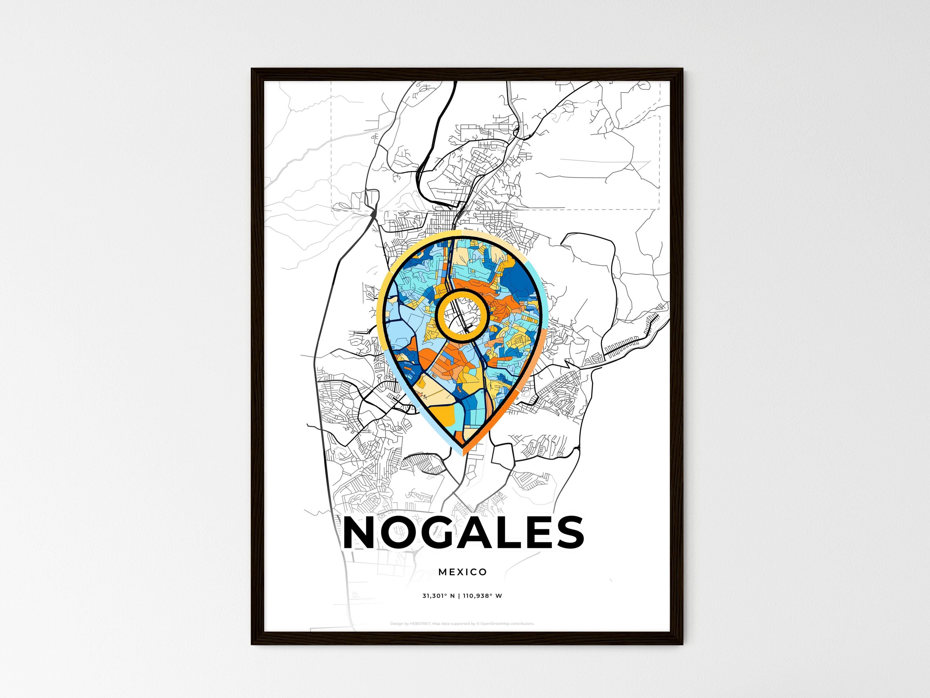 NOGALES MEXICO minimal art map with a colorful icon. Creative city map ...