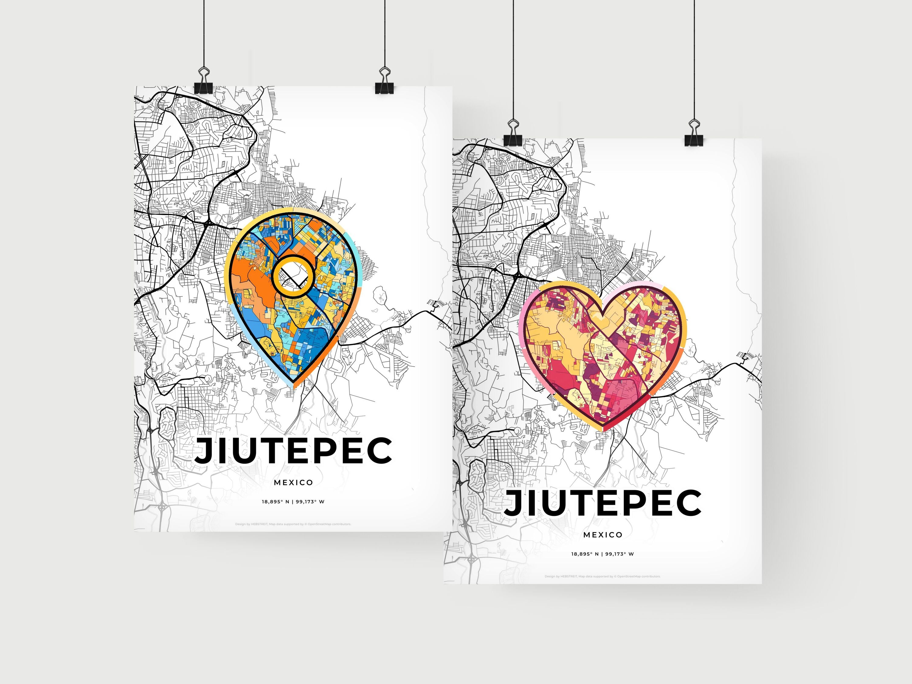 Jiutepec Mexico, Minimal Art Map With A Colorful Icon – HEBSTREIT