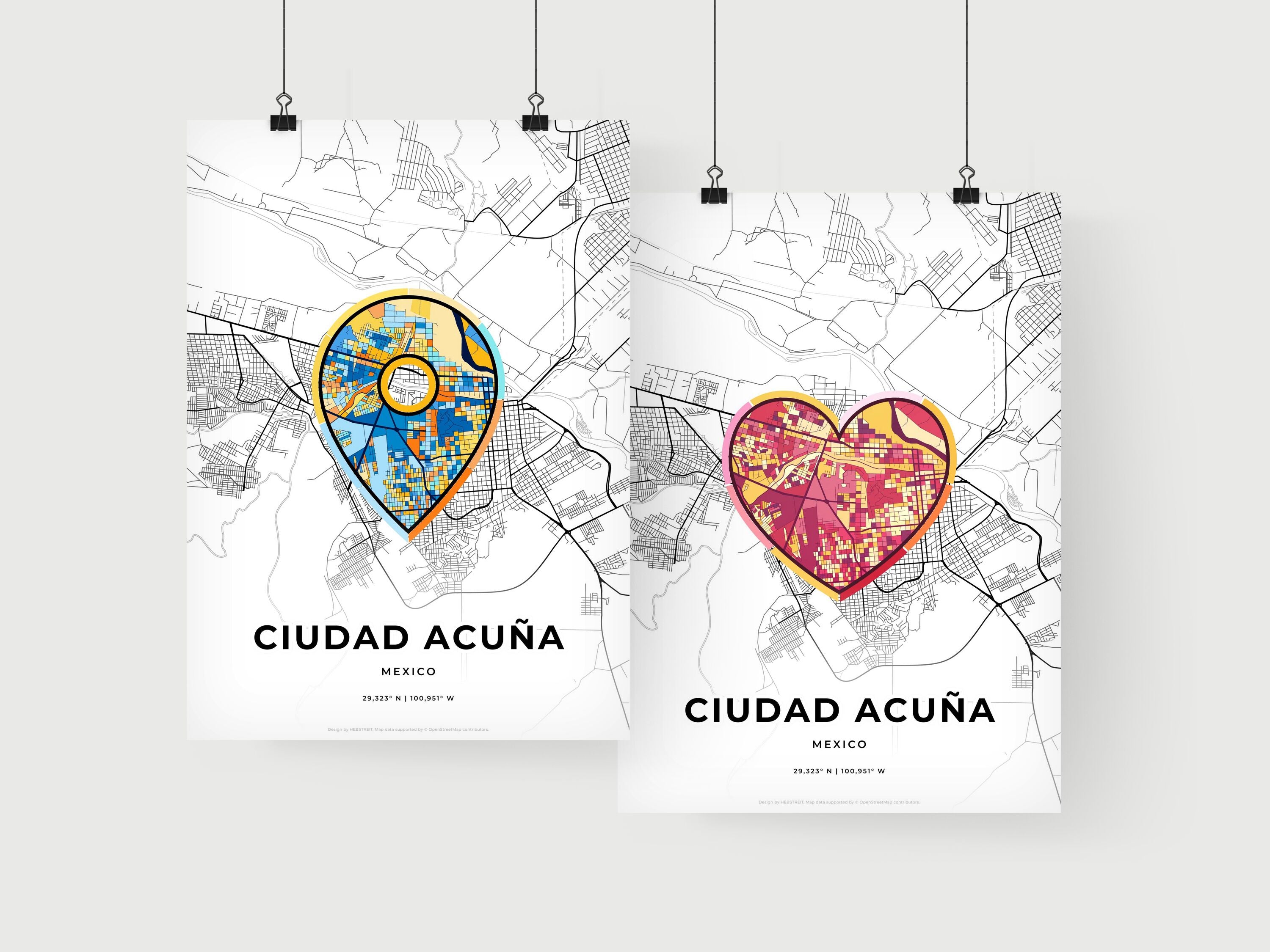 CIUDAD ACUÑA MEXICO minimal art map with a colorful icon. Creative city ...
