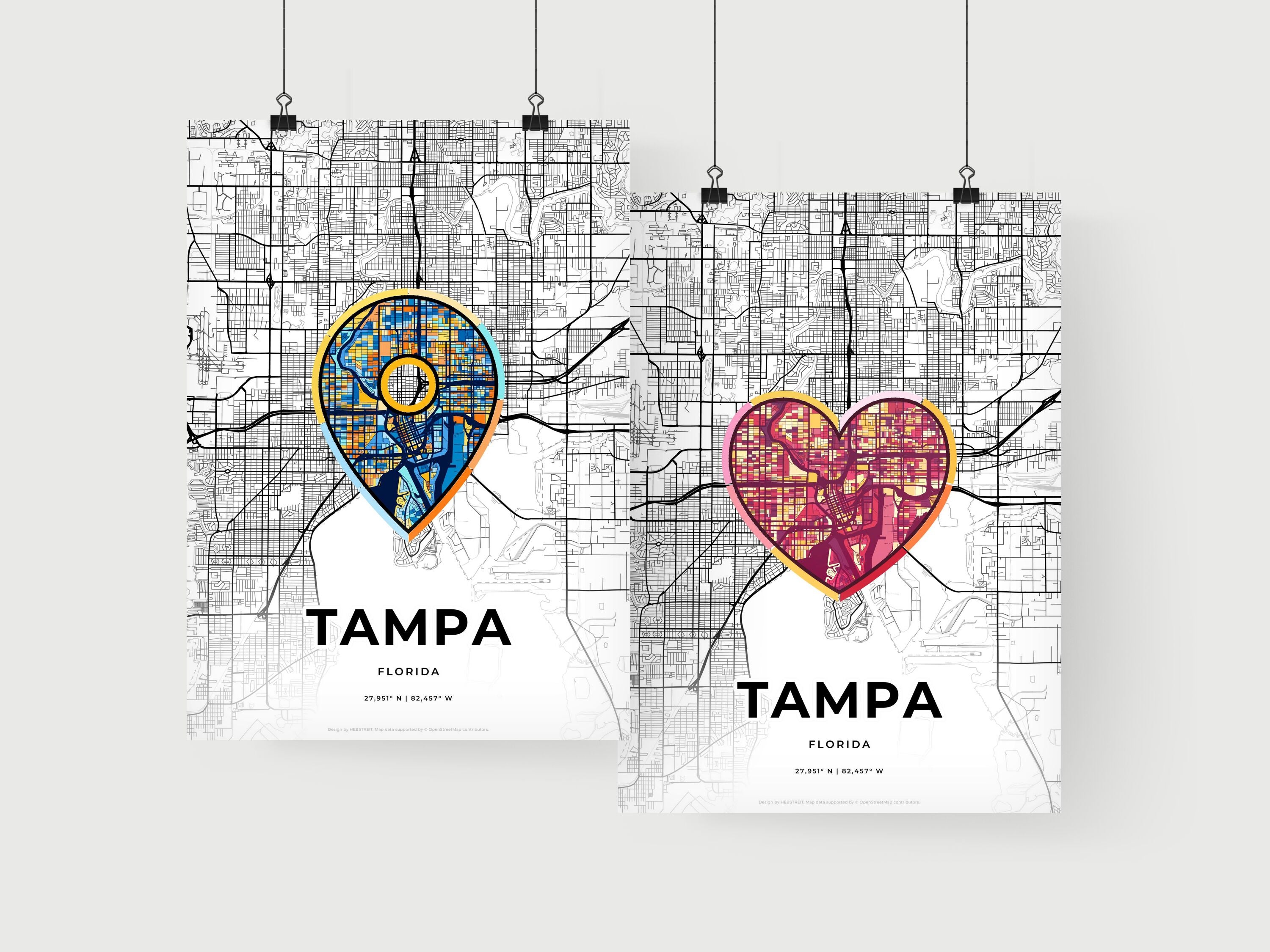 TAMPA UNITED STATES minimal art map with a colorful icon. Creative city ...