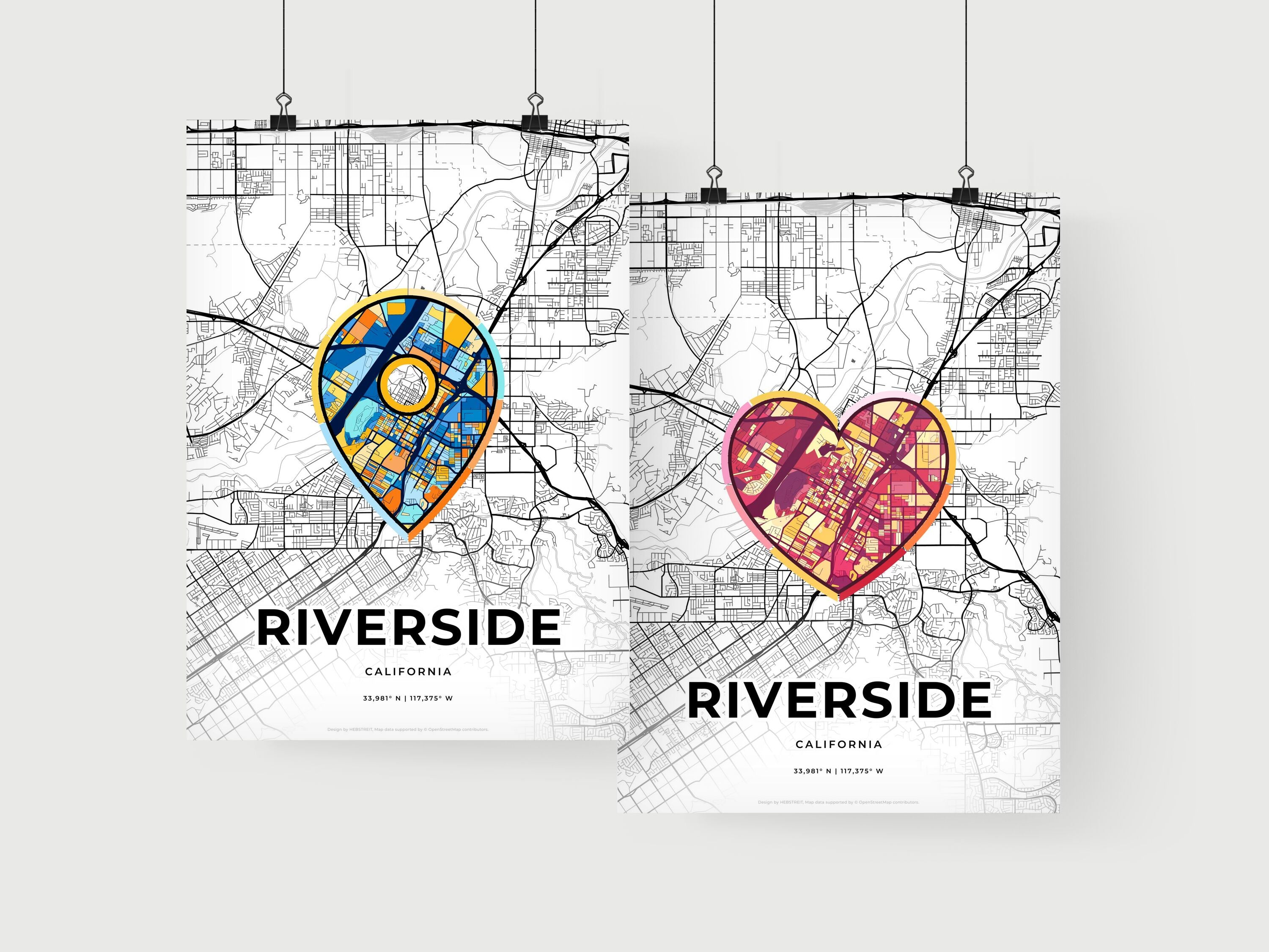 Art Map of Riverside California, Minimal Art Map With A Colorful Icon ...