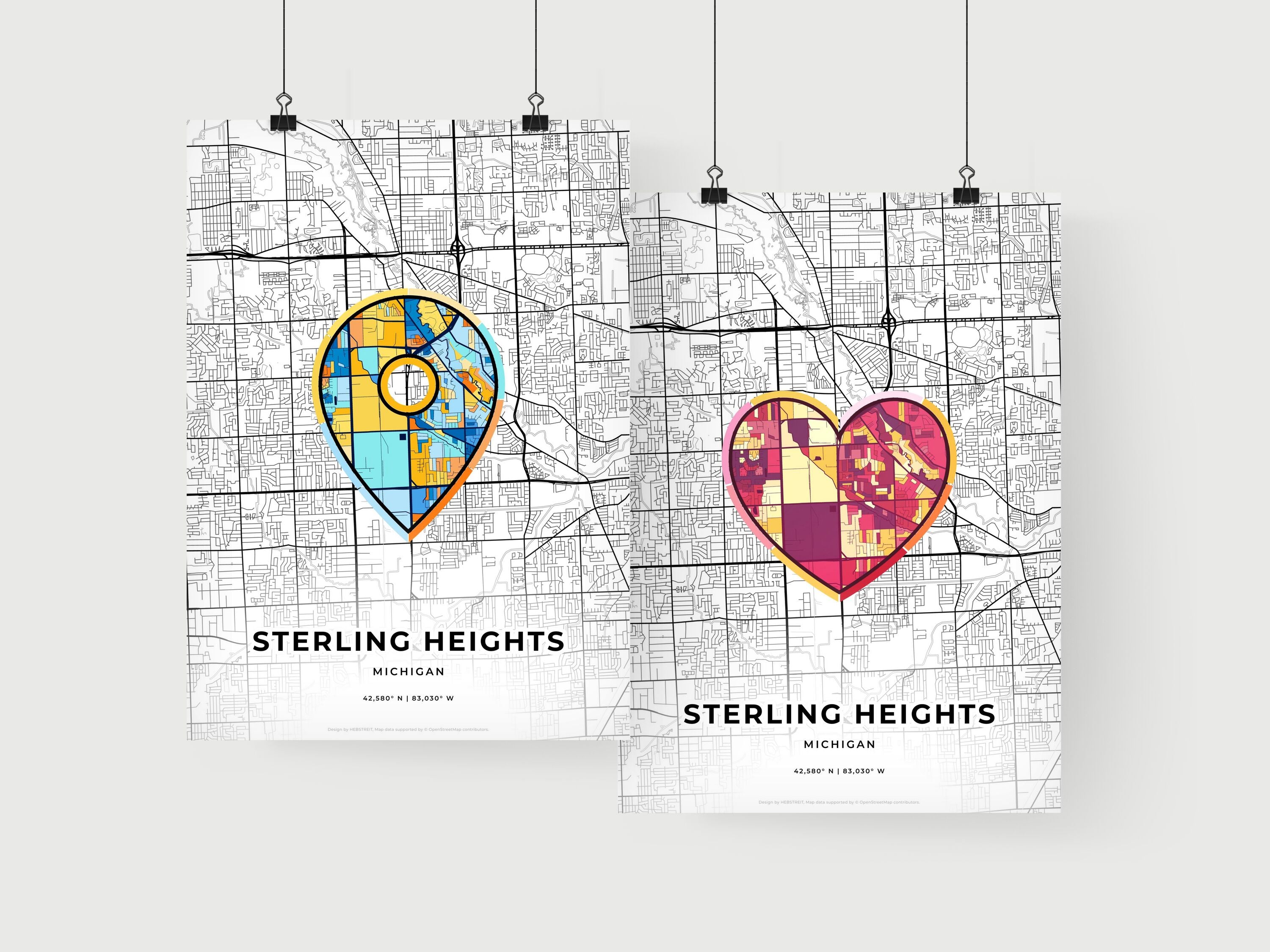 STERLING HEIGHTS UNITED STATES minimal art map with a colorful icon ...