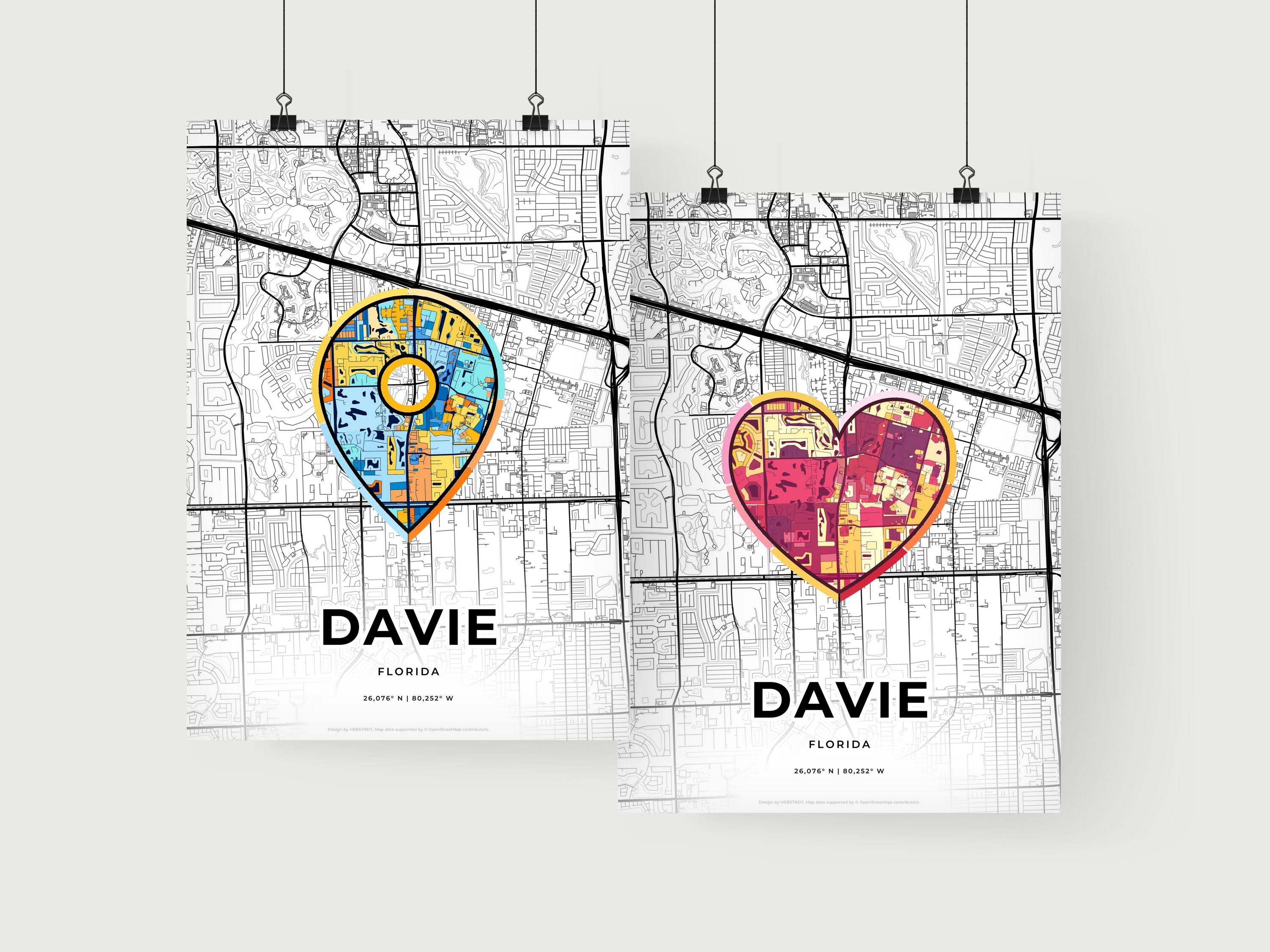 DAVIE UNITED STATES minimal art map with a colorful icon. Creative city ...