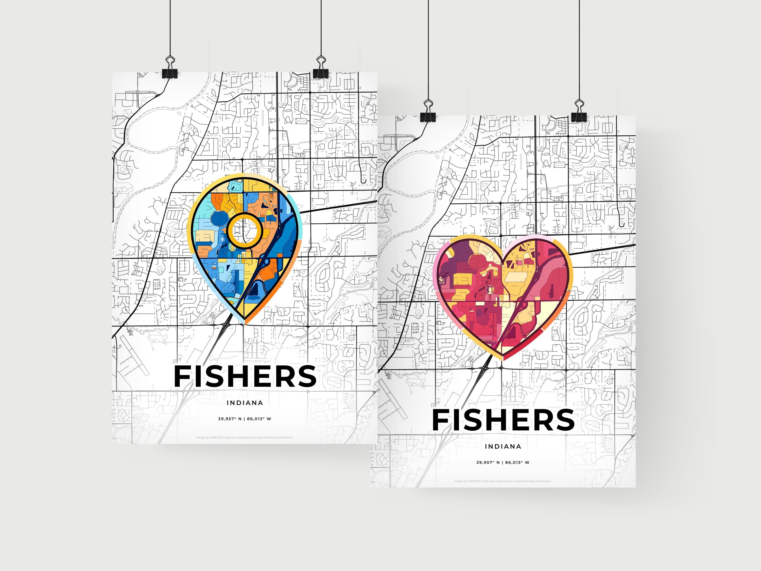FISHERS UNITED STATES minimal art map with a colorful icon. Creative ...