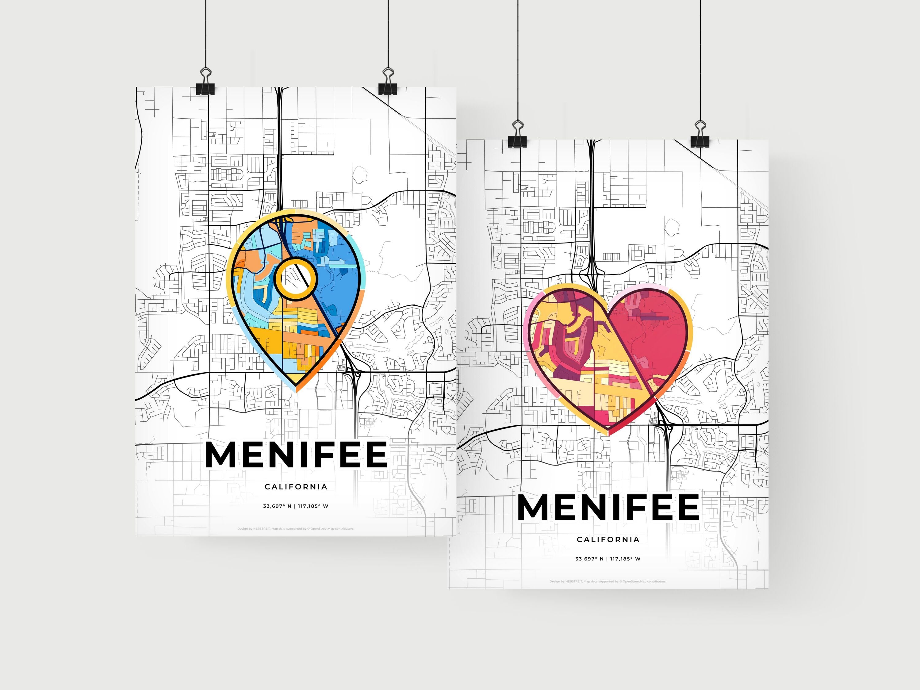 Menifee California, Minimal Art Map With A Colorful Icon – HEBSTREIT