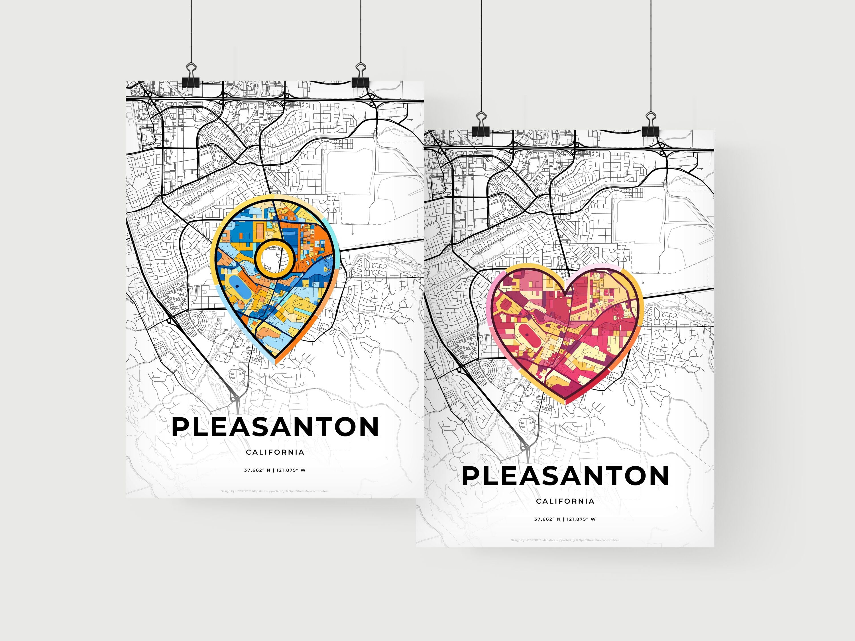 PLEASANTON UNITED STATES minimal art map with a colorful icon. Creative ...