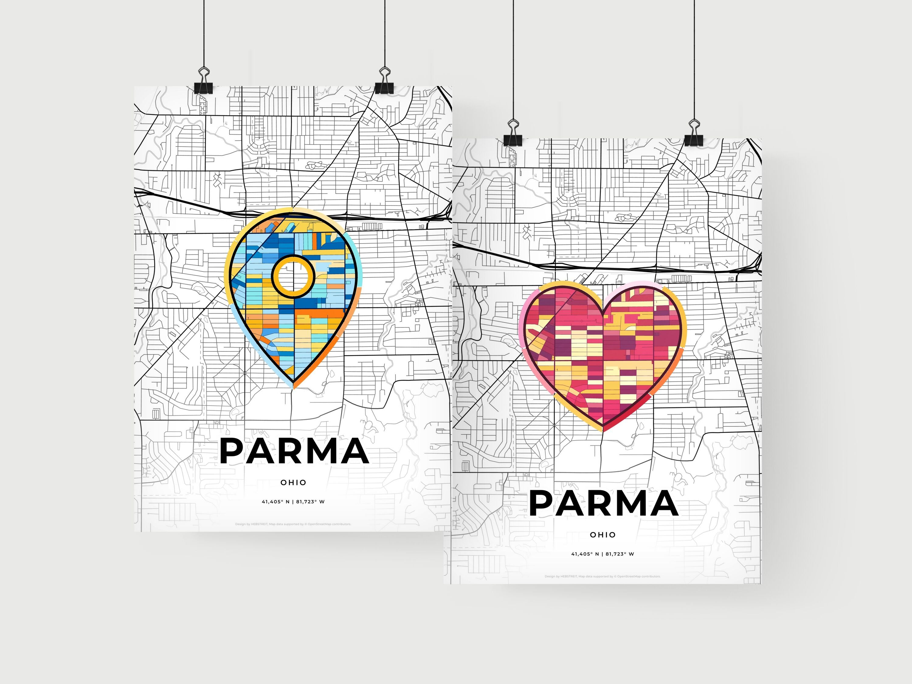Art Map of Parma Ohio, Minimal Art Map With A Colorful Icon – HEBSTREIT