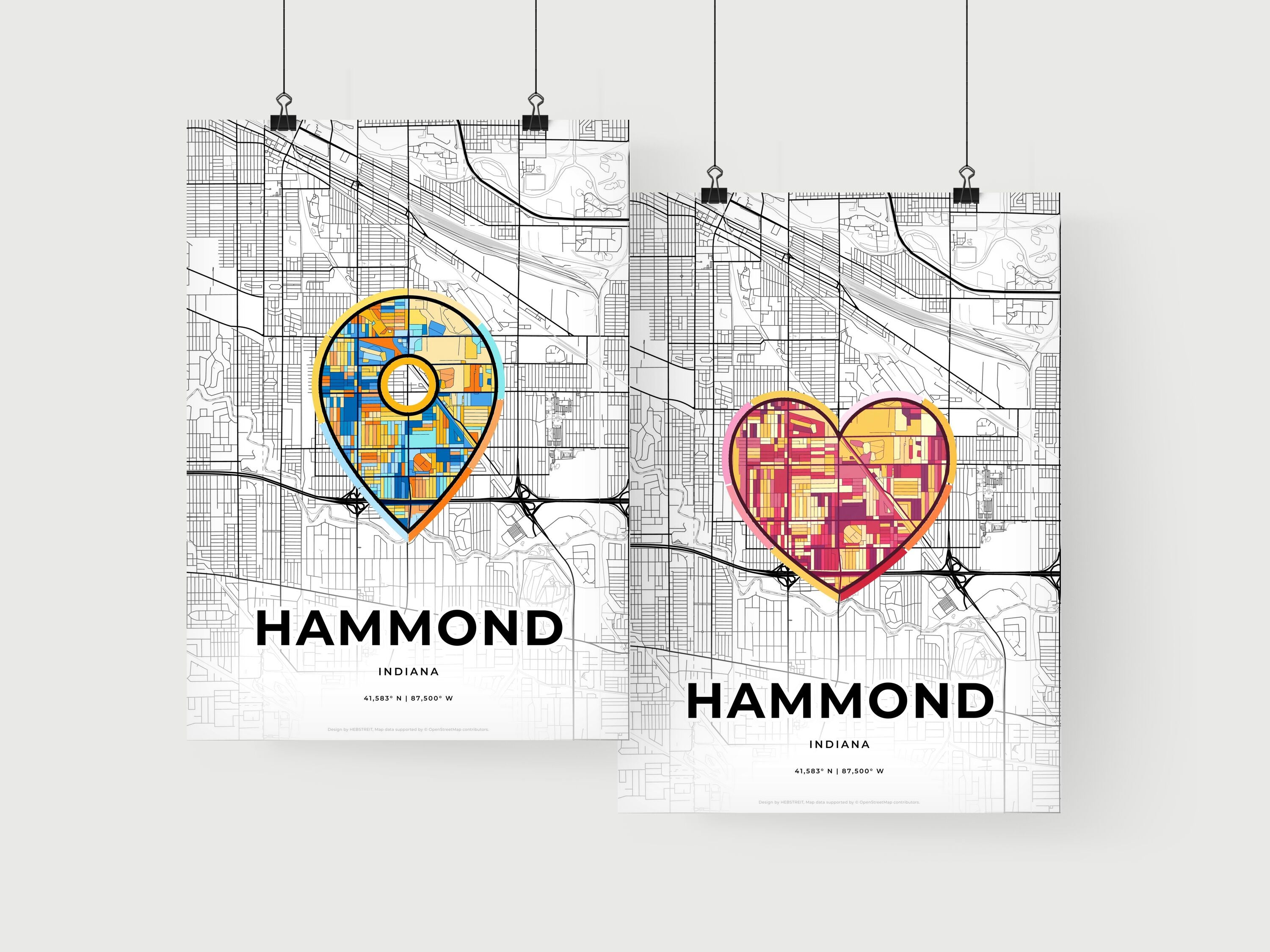 Art Map of Hammond Indiana, Minimal Art Map With A Colorful Icon ...