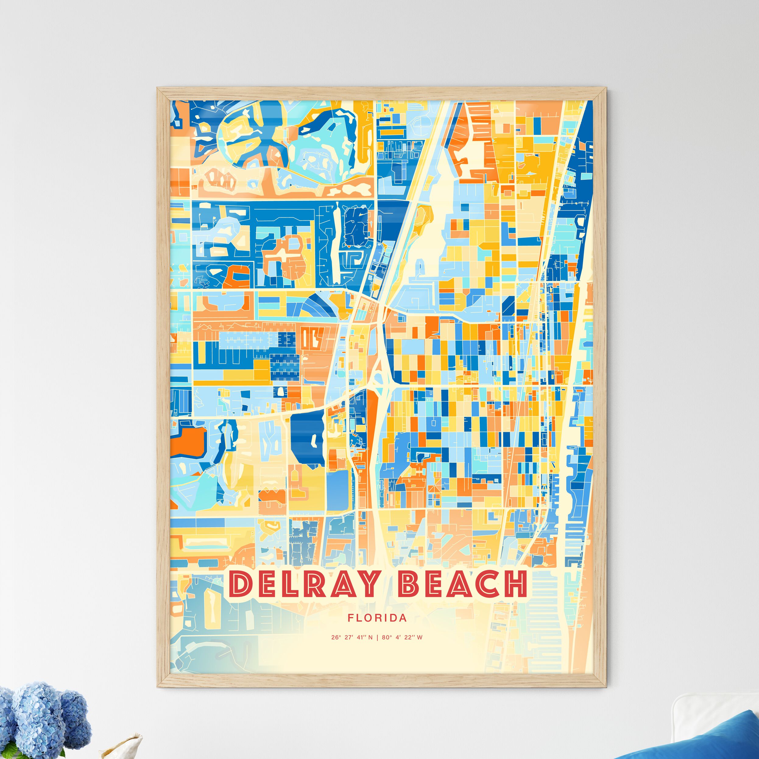 Colorful Delray Beach Florida Fine Art Map Poster | Customizable ...
