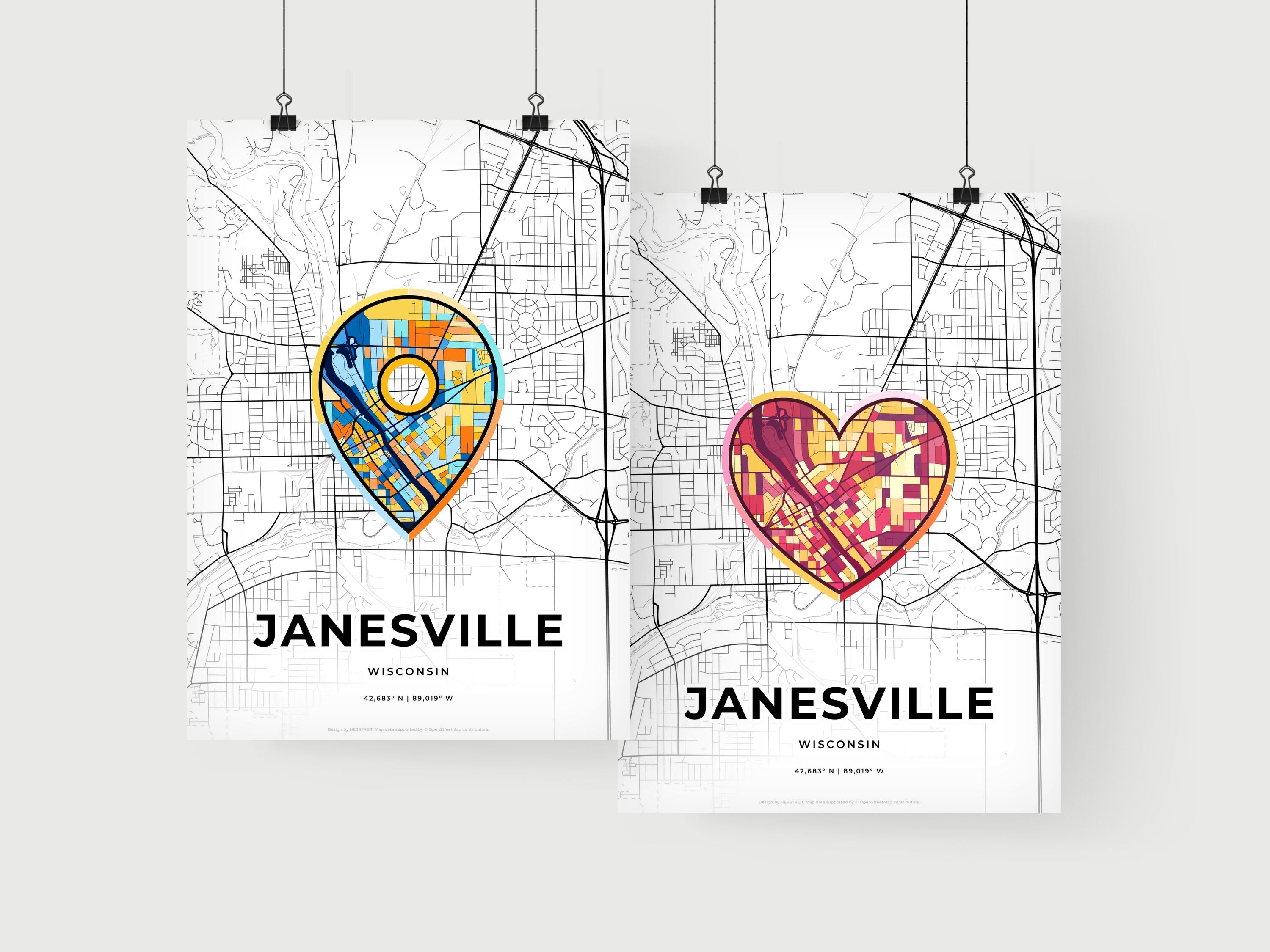 JANESVILLE UNITED STATES minimal art map with a colorful icon. Creative ...